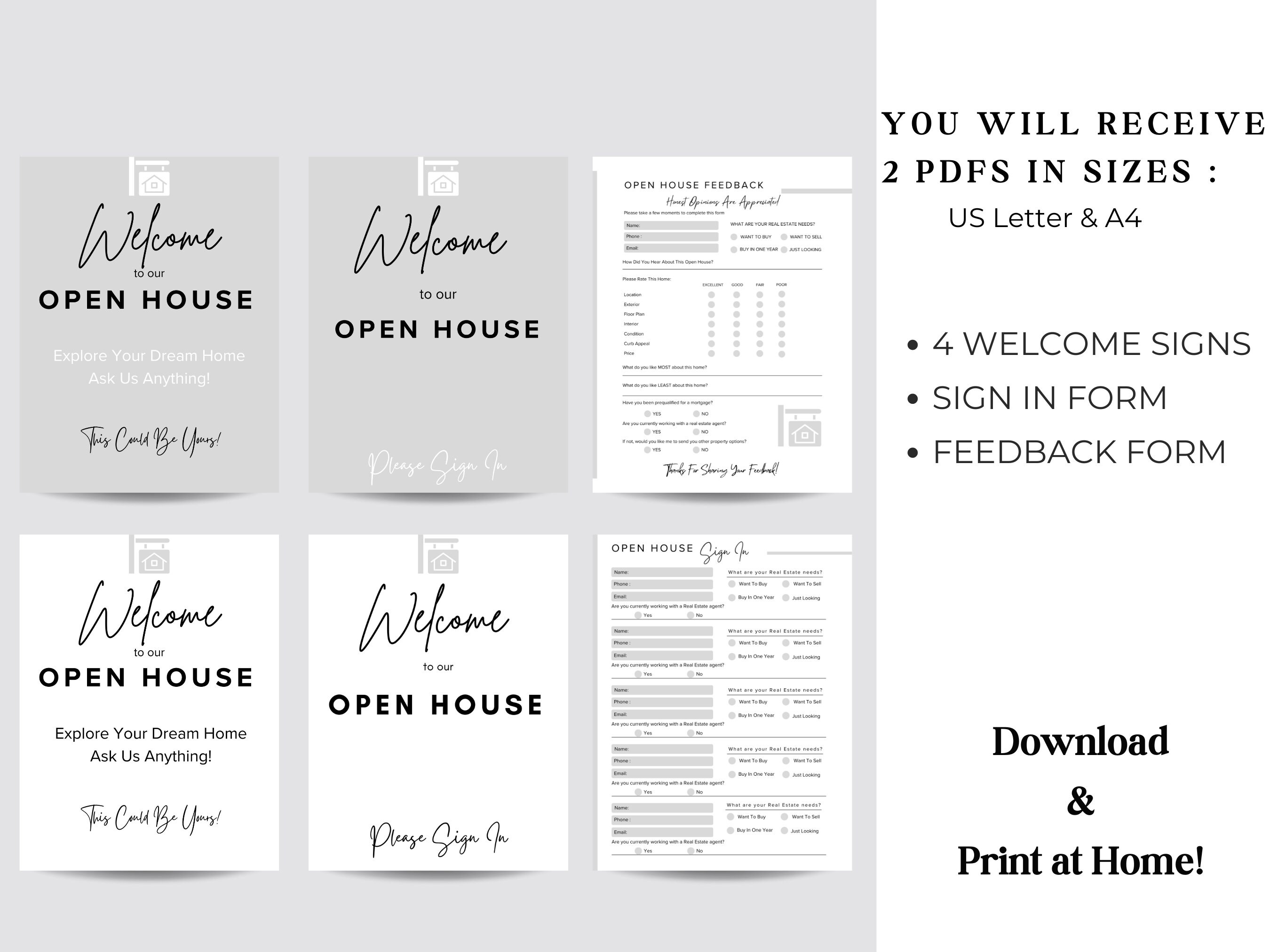 Open House Feedback Form Open House Sign in Sheet Realtor Open House ...