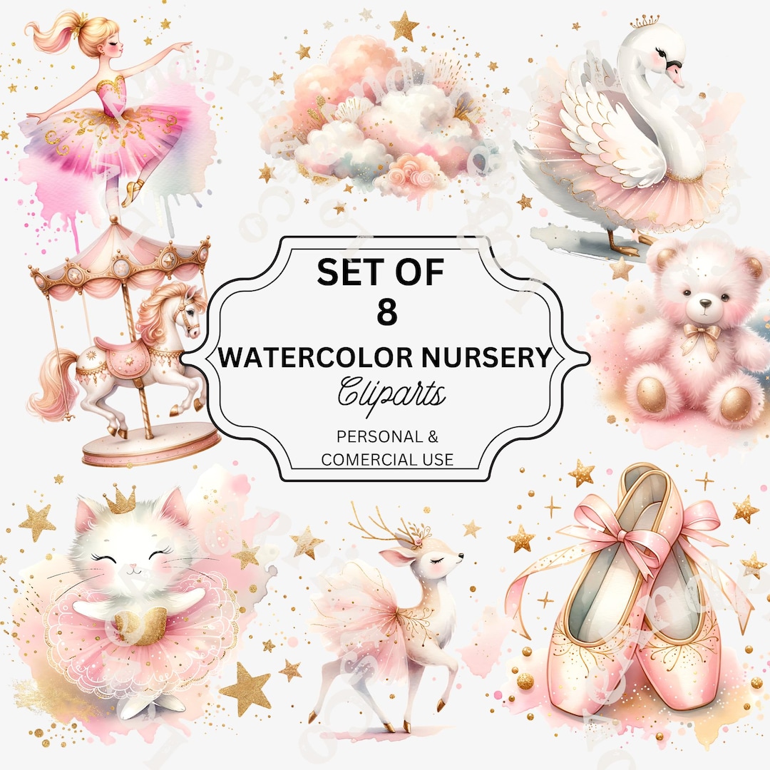 Watercolor Pink Carousel Clipart Whimsical Ballerina Carousel Magical ...