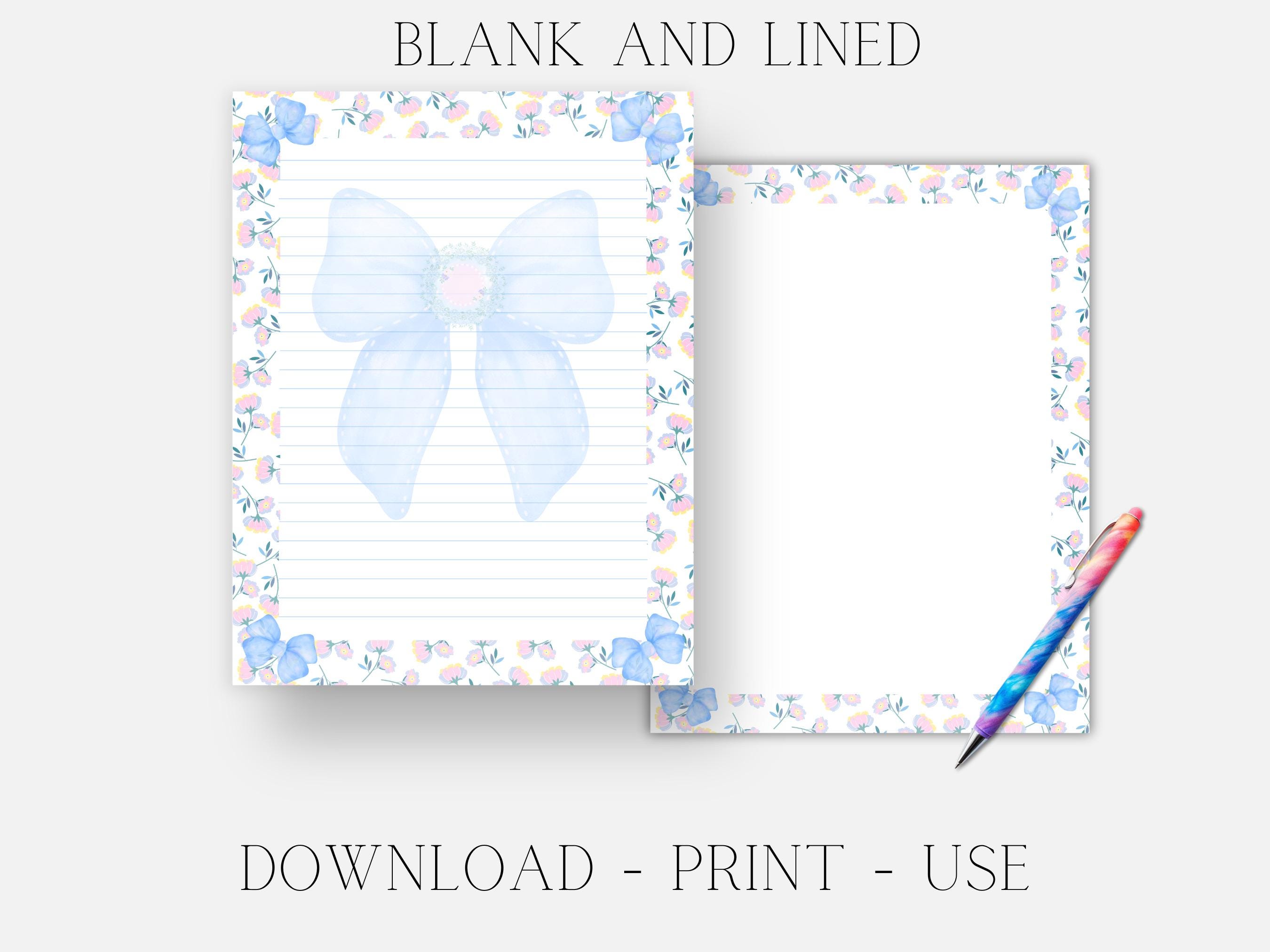 Coquette Stationary Printable Floral With Blue Bow Digital Paper Blank ...