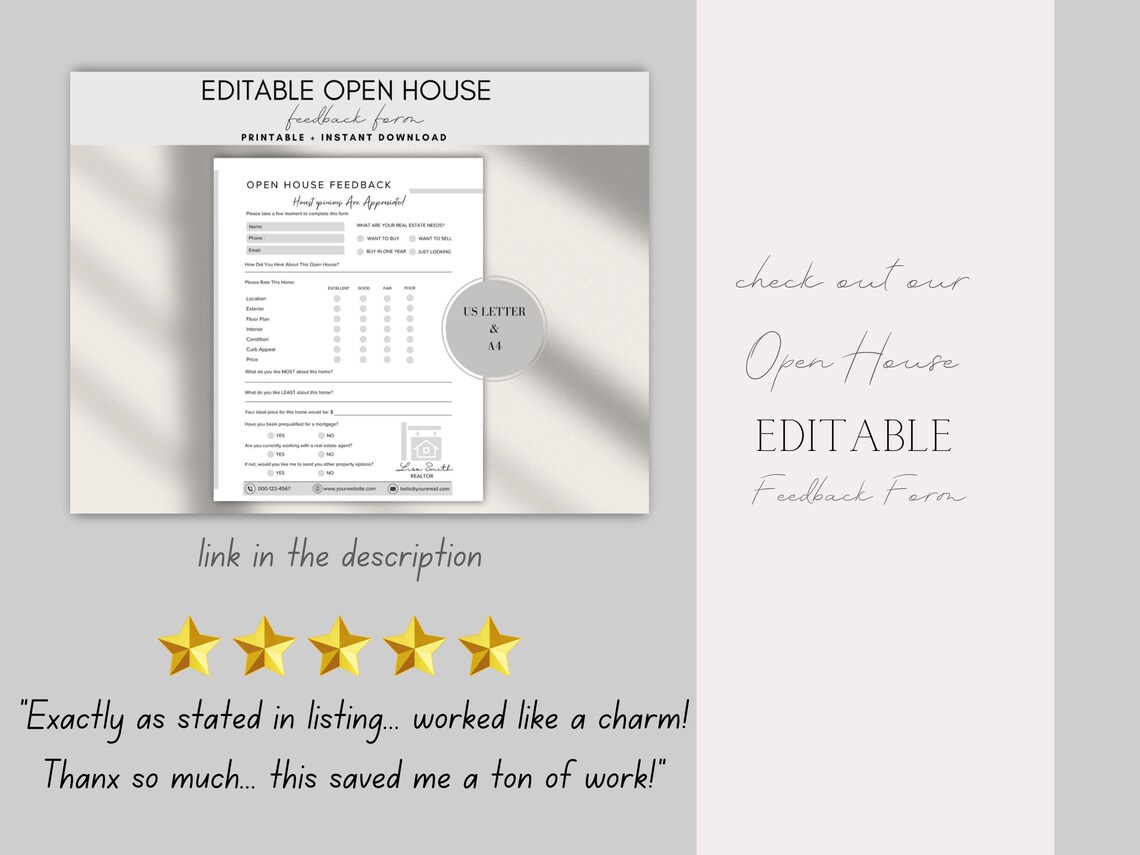 House Tour Review Form for Open House Guests Survey Template for Open ...