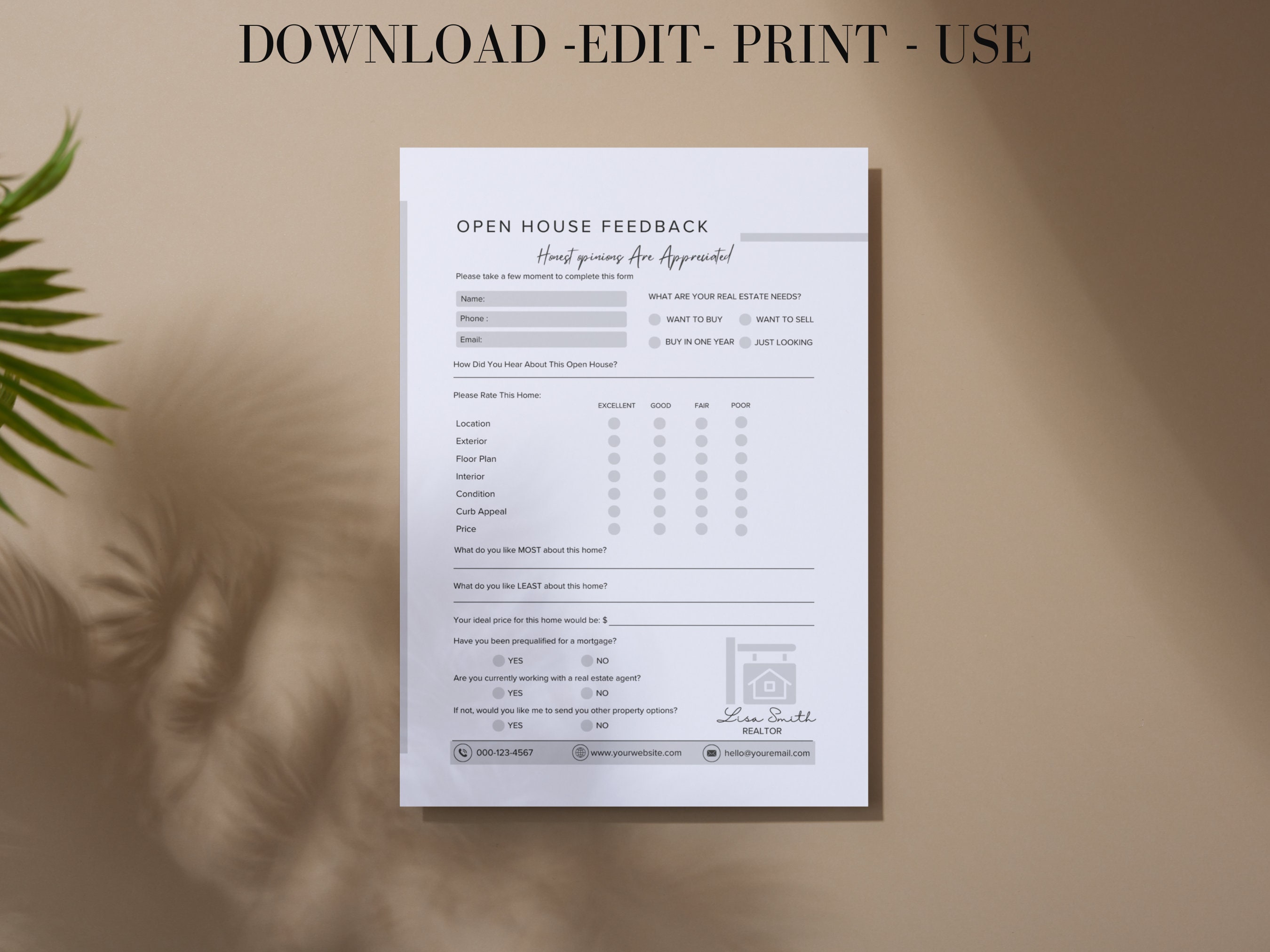 Editable Open House Feedback Form Template for Real Estate Buyer ...