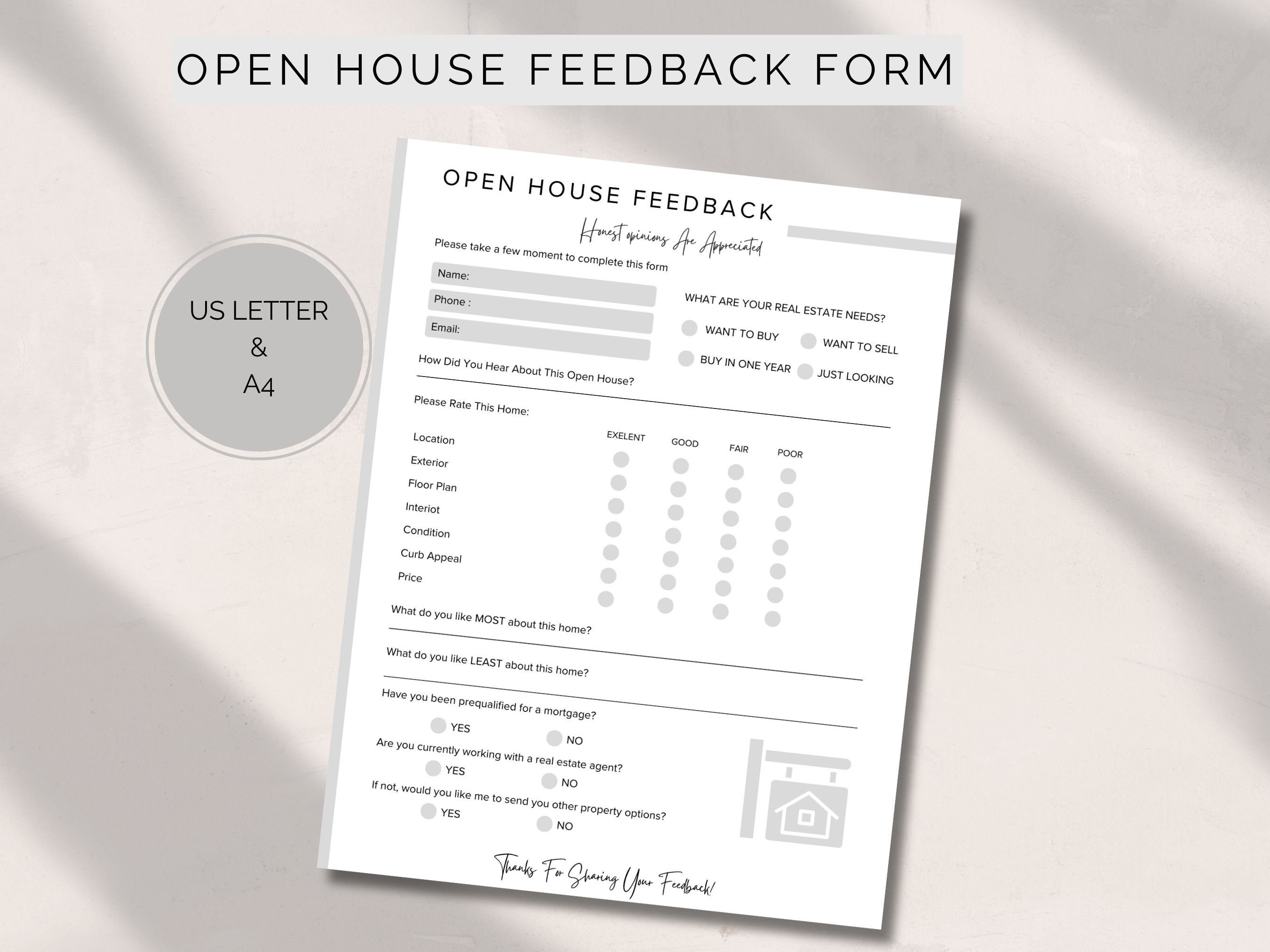 House Tour Review Form for Open House Guests Survey Template for Open ...