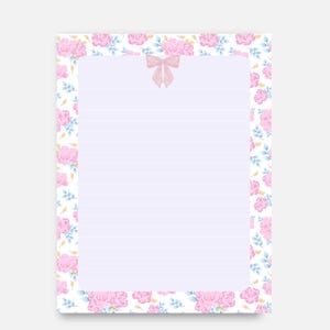 Coquette Aesthetic Printable Stationary Lined and Blank Note Bow Floral ...