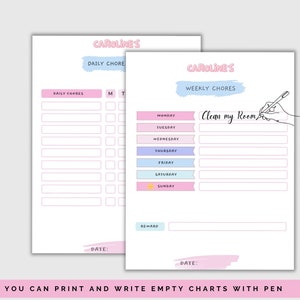 Editable Kids Chore Chart Daily Routine Checklist Weekly Individualized ...