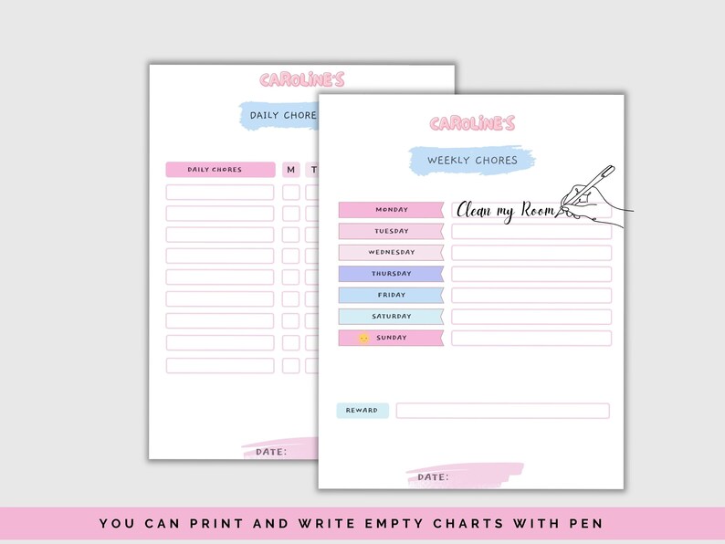 Editable Kids Chore Chart Daily Routine Checklist Weekly Individualized ...