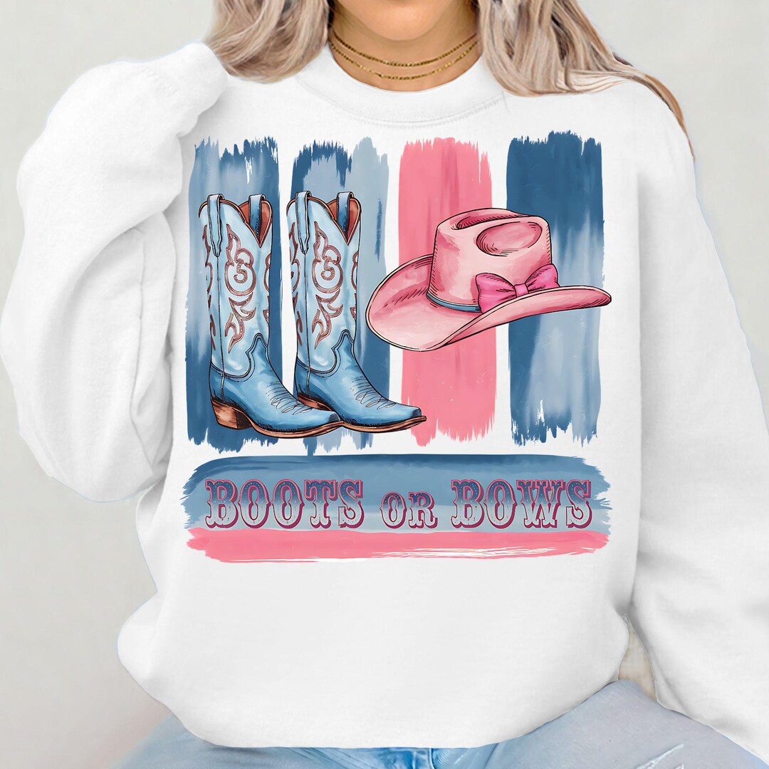 Boots or Bows Gender Reveal PNG, Retro Cowboy Cowgirl (digital Download ...