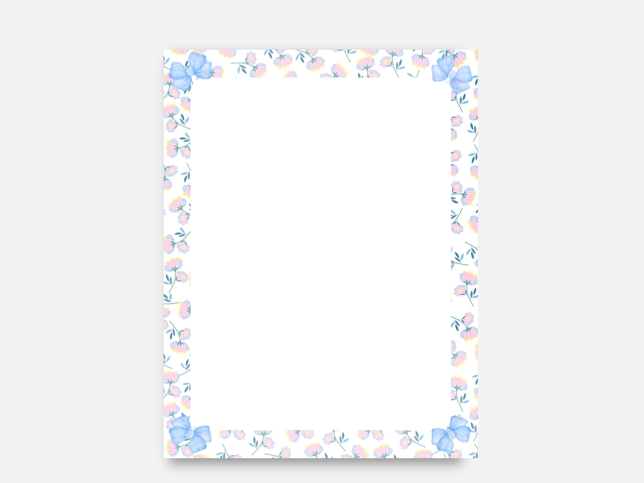 Coquette Stationary Printable Floral With Blue Bow Digital Paper Blank ...