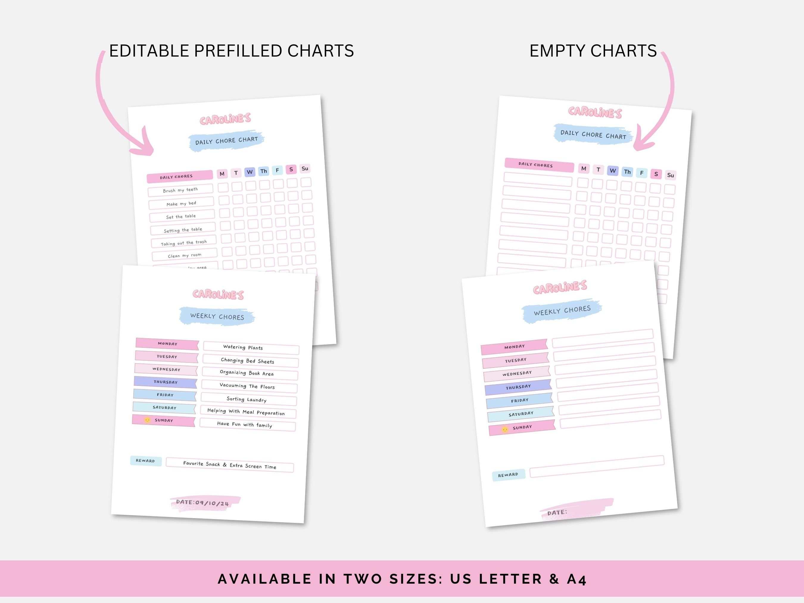 Editable Kids Chore Chart Daily Routine Checklist Weekly Individualized ...