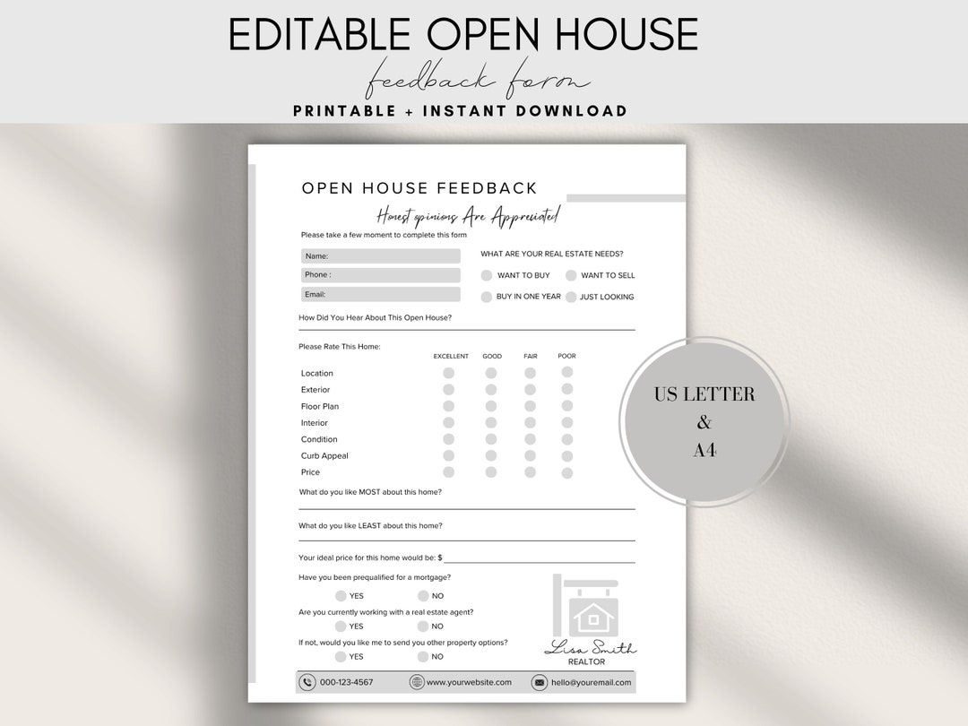 Editable Open House Feedback Form Template for Real Estate Buyer ...