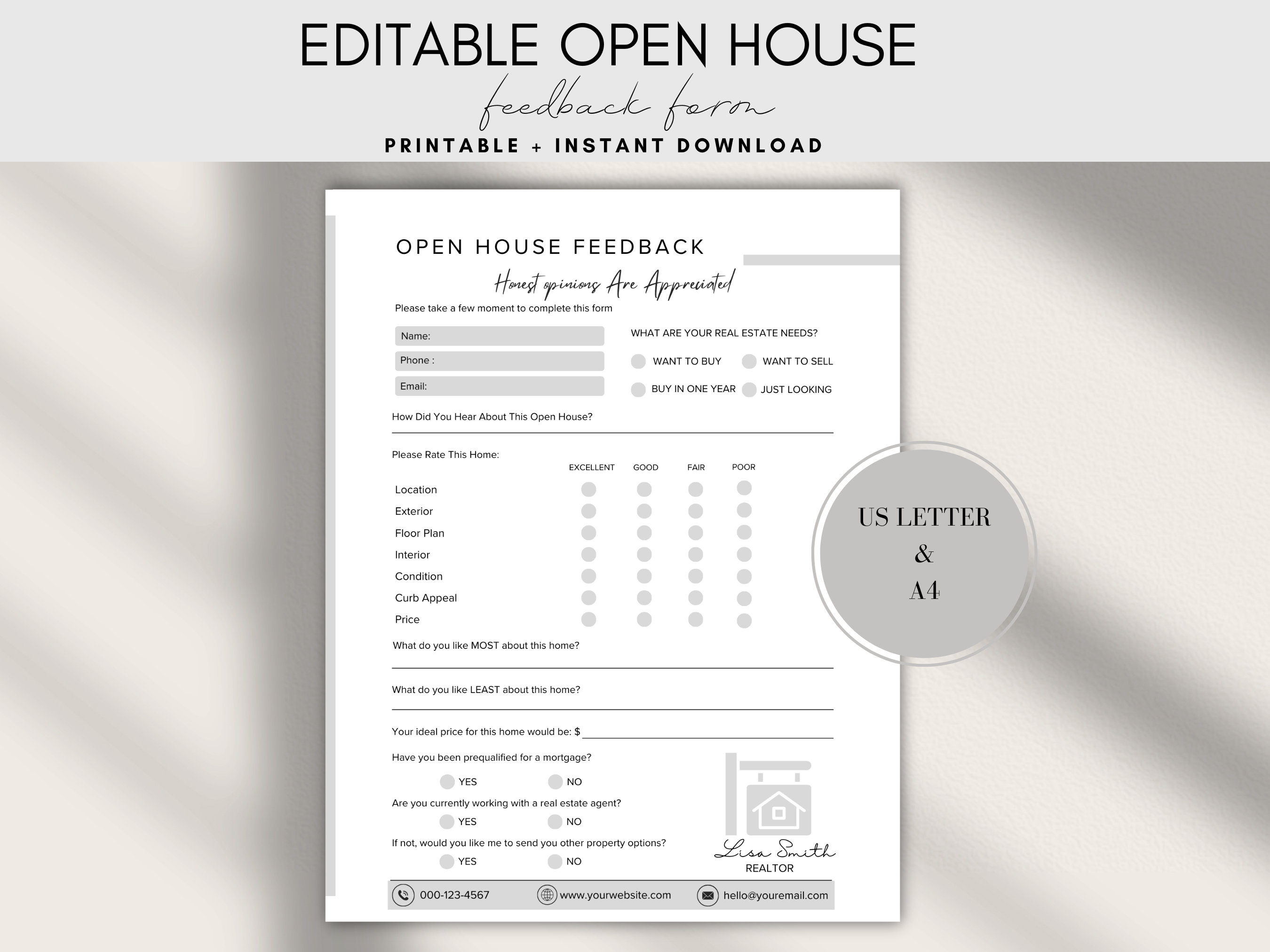 Editable Open House Feedback Form Template for Real Estate Buyer ...