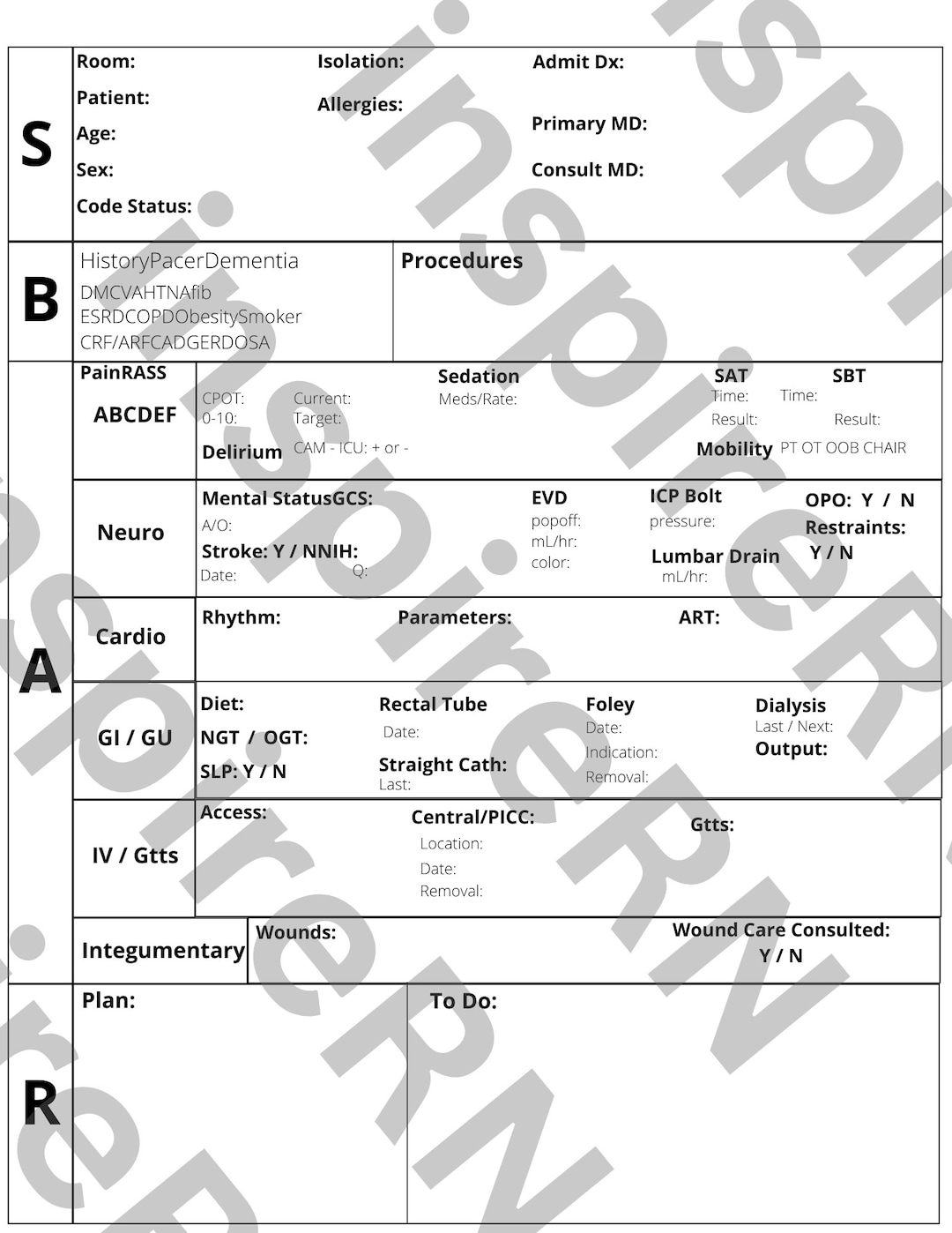Neuro ICU SBAR Report Sheet - Etsy