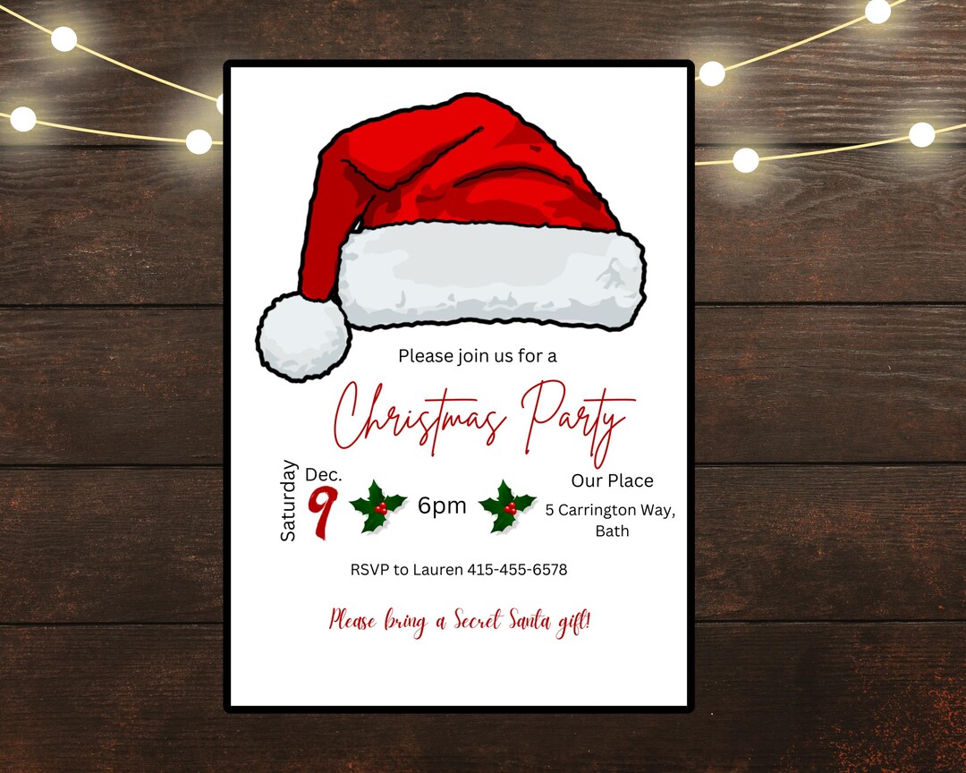 Editable Santa Hat Christmas Party Invitation - Etsy