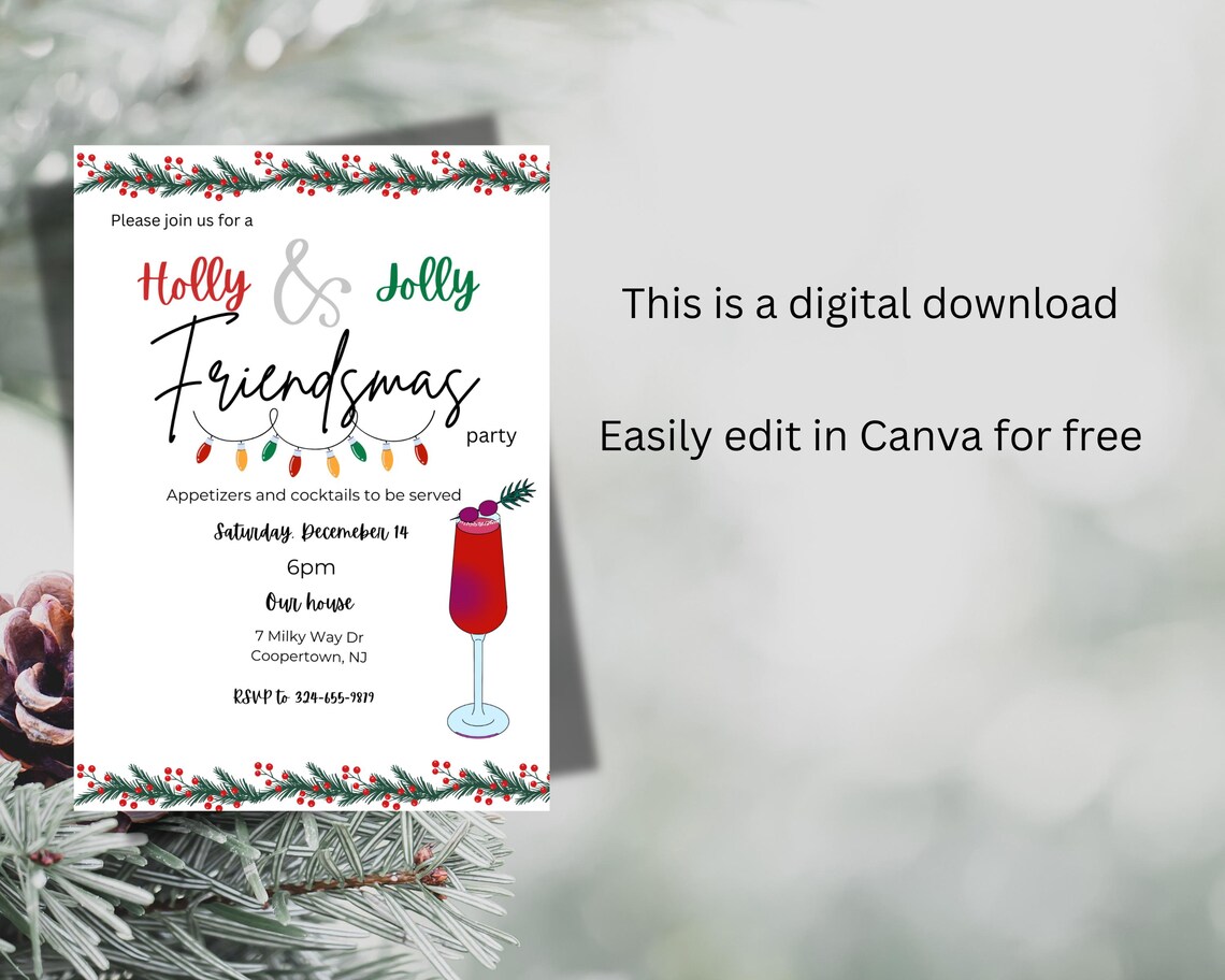 Editable Holly Jolly FRIENDSMAS Party, Christmas Party, Holiday Party ...