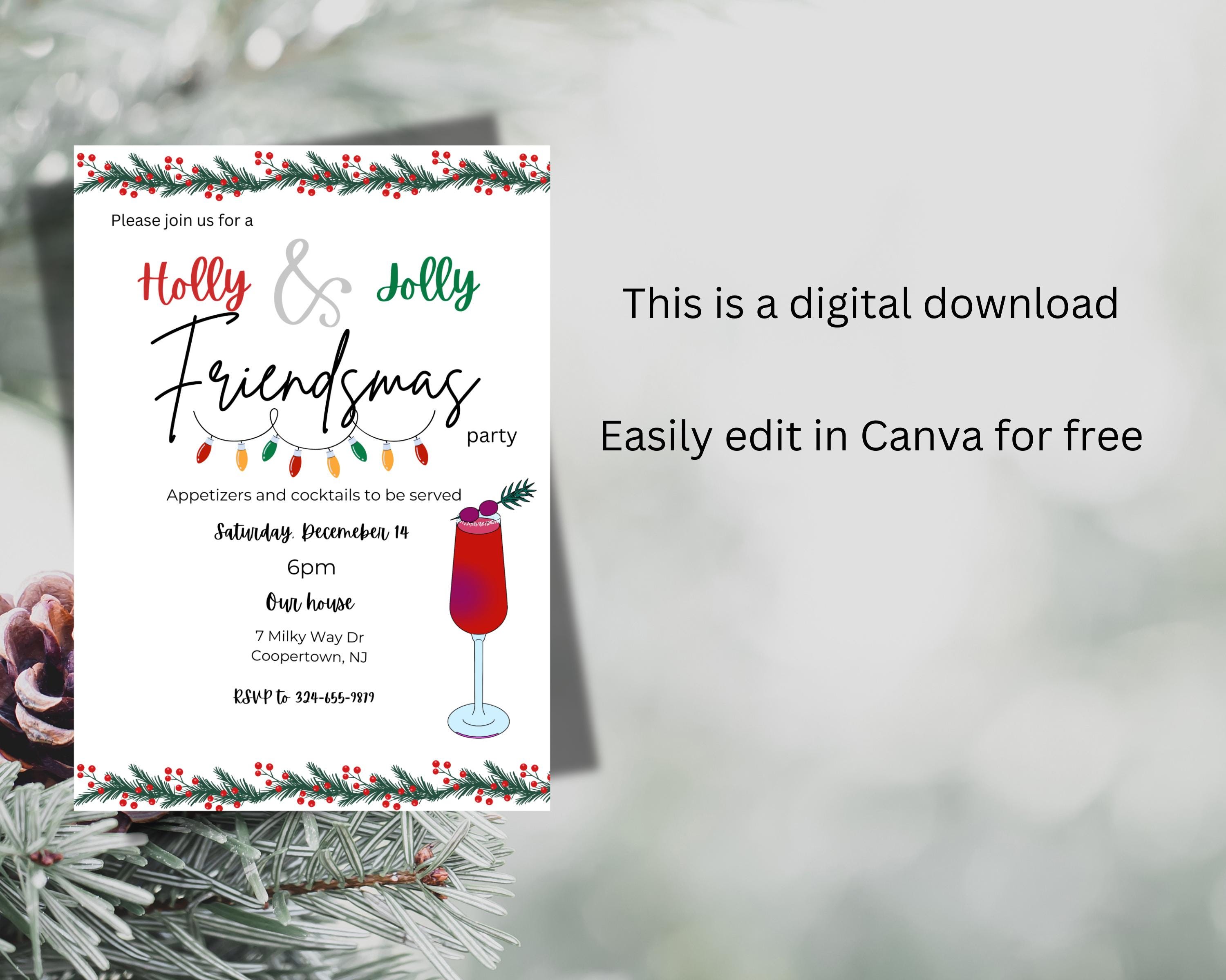 Editable Holly Jolly FRIENDSMAS Party, Christmas Party, Holiday Party ...