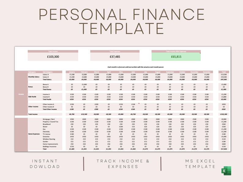 Personal Finance Budget Spreadsheet Template - Etsy