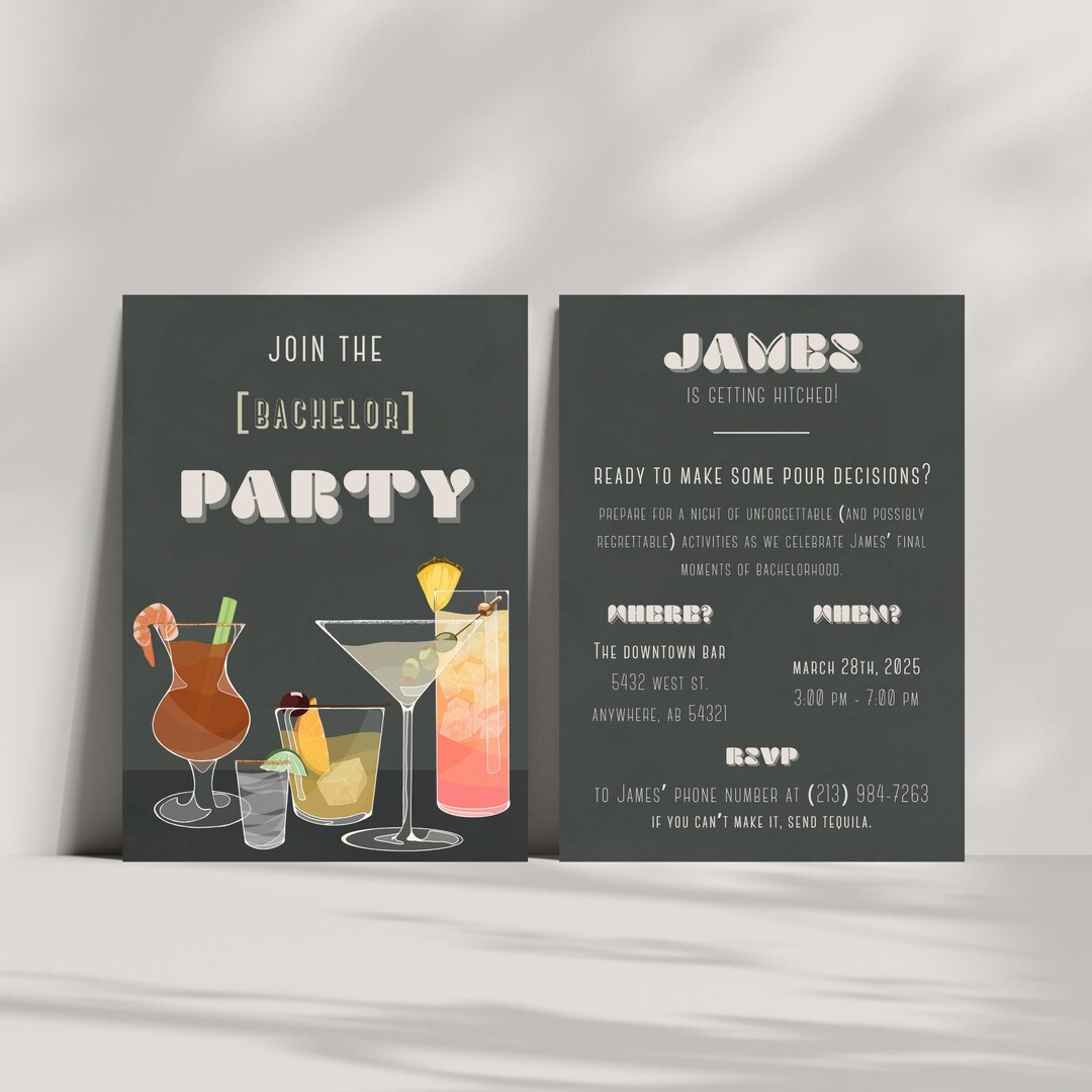 Bar-themed Bachelor Invitation Template, Green Hand-drawn Party Invite ...