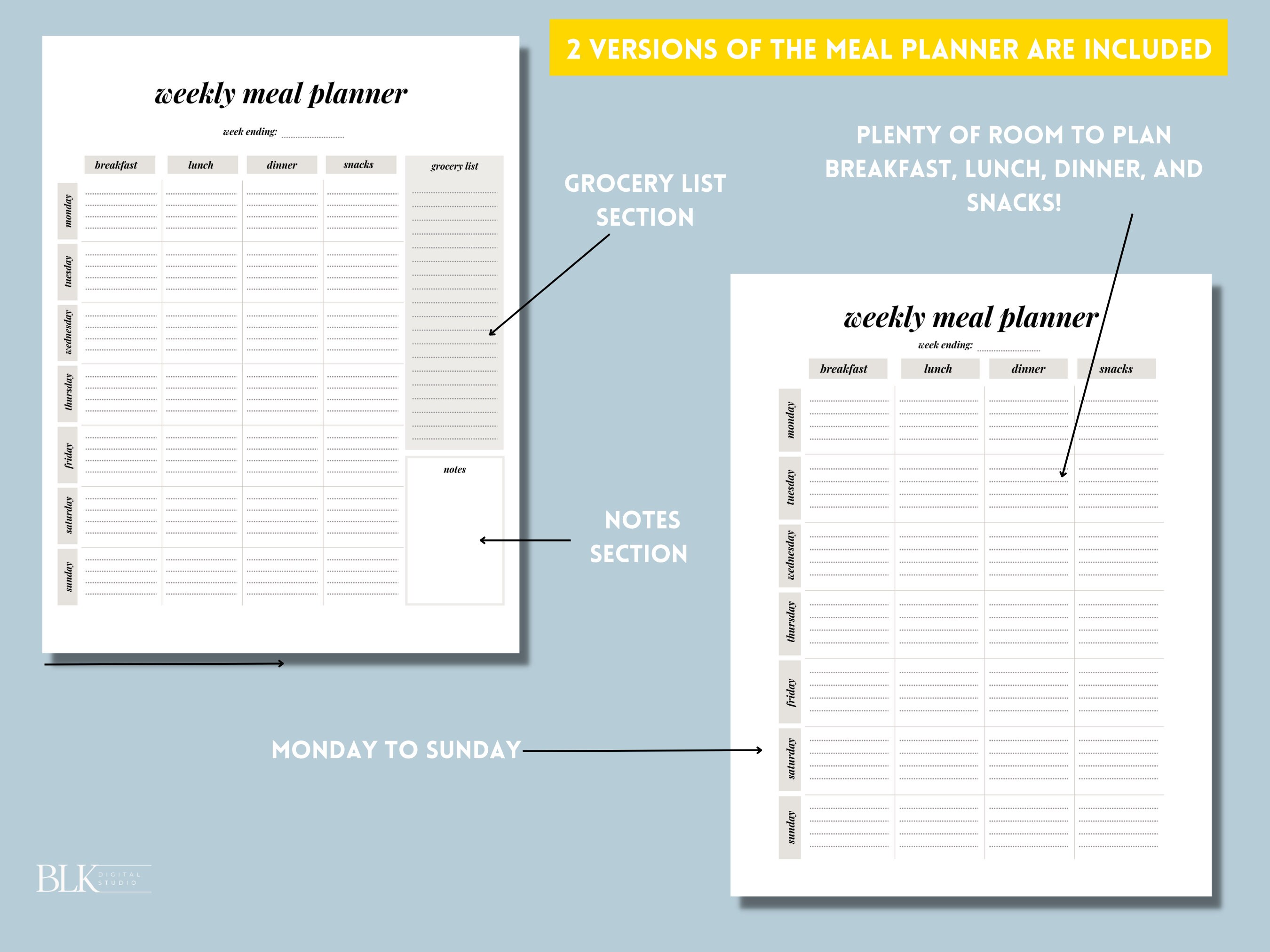 Printable Meal Planner and Grocery List BUNDLE | Weekly Food Diary ...