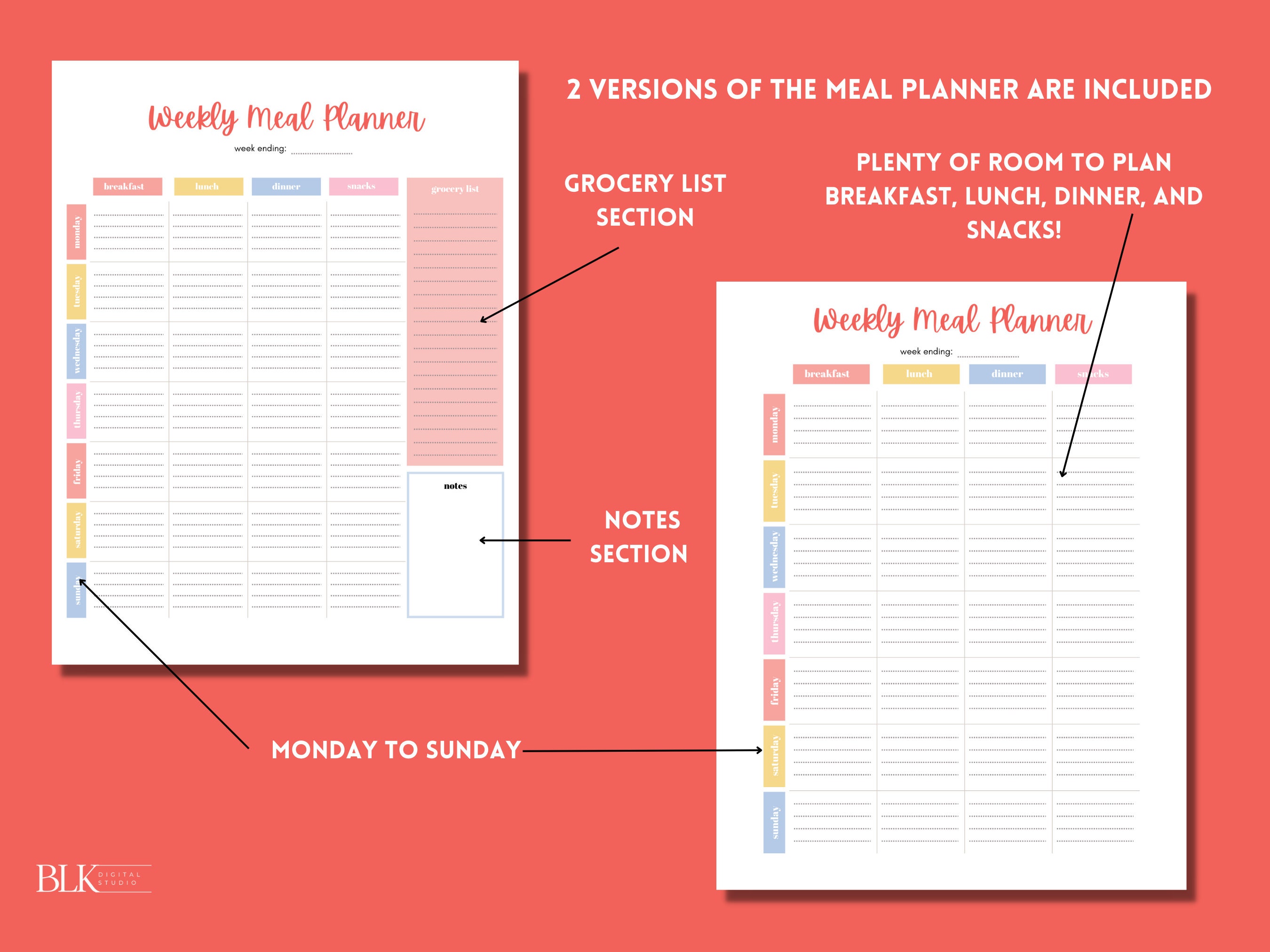 Printable Meal Planner and Grocery List BUNDLE | Weekly Food Diary ...