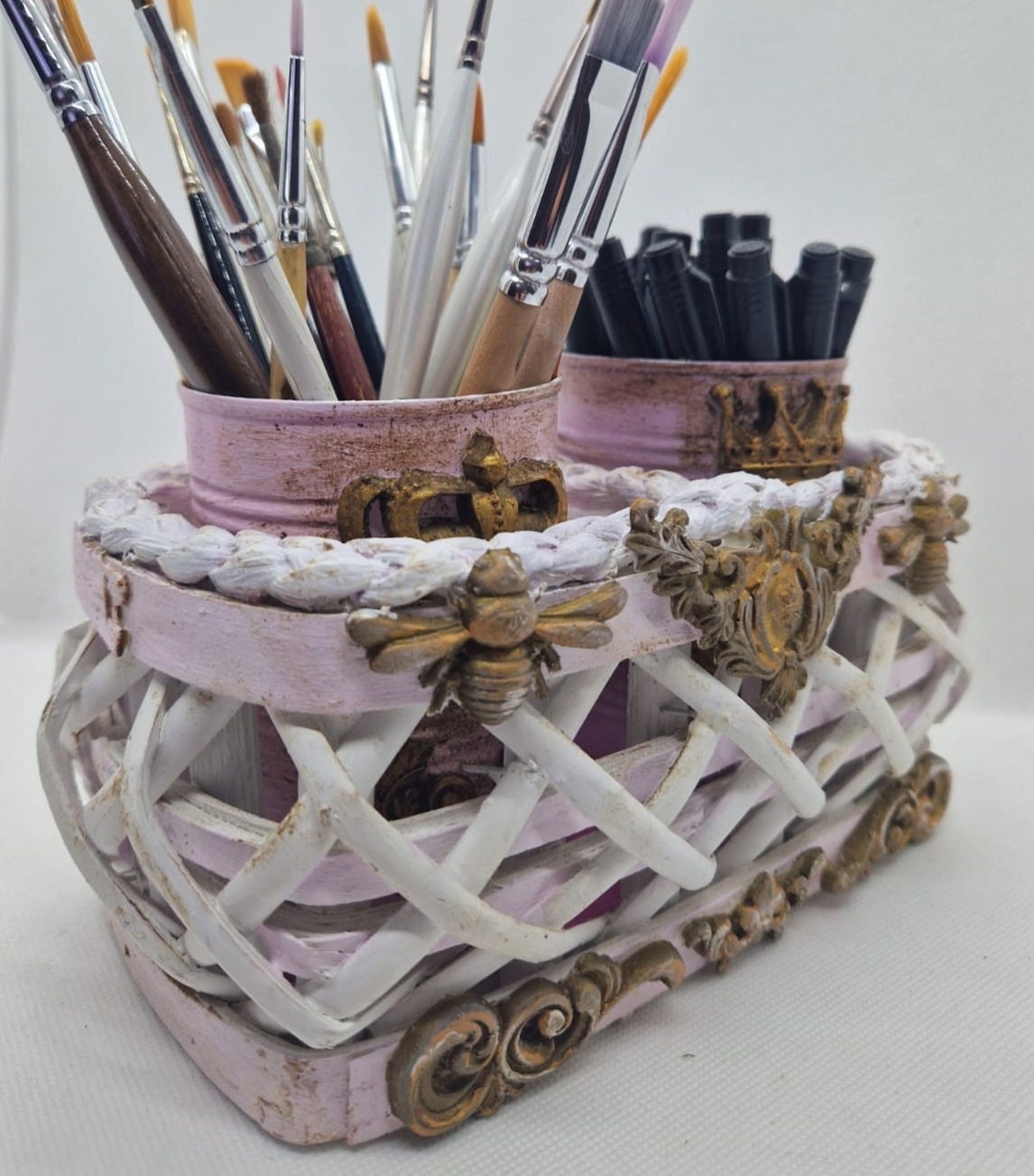 Vintage Pen Holder, Desk Set, Shabby Container, DIY, Gift for Women ...