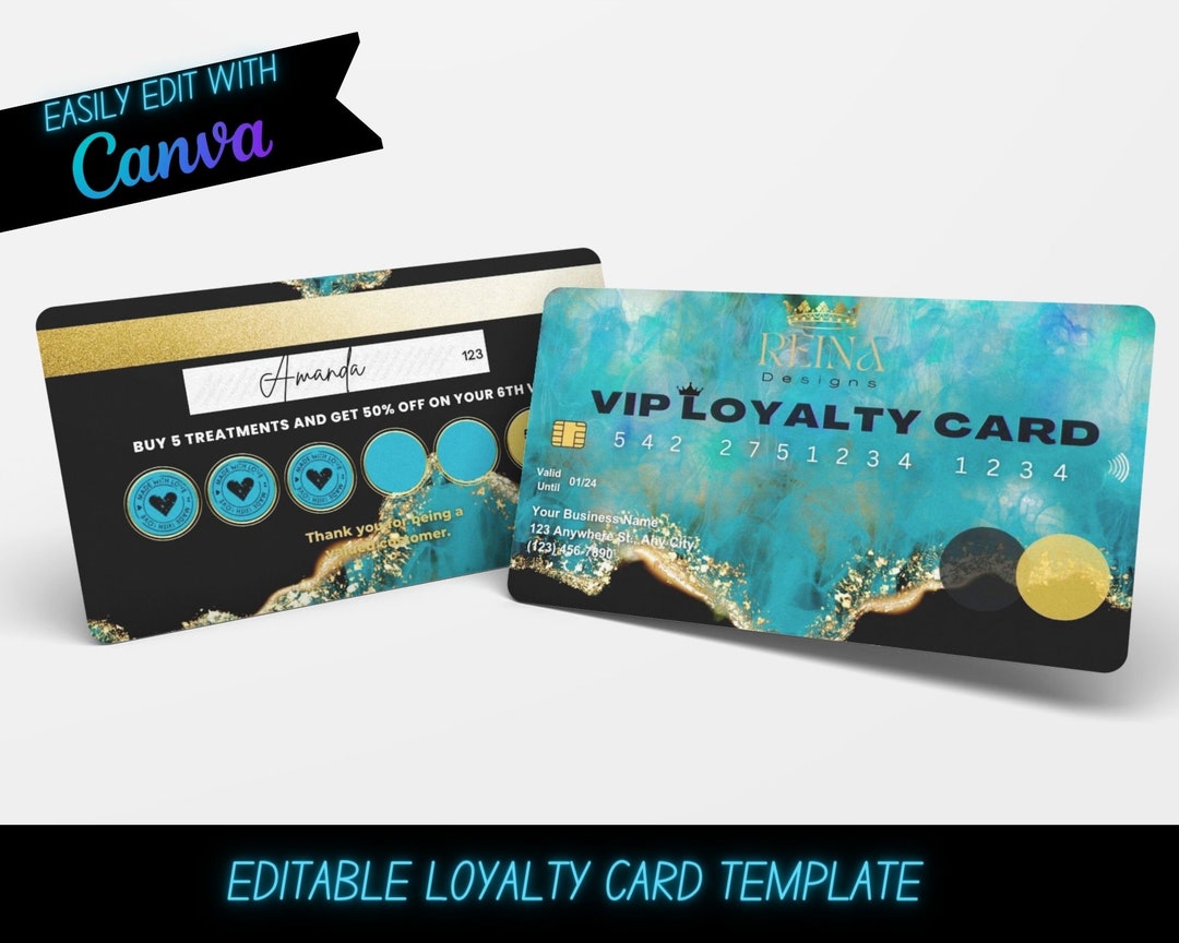 Loyalty Card Blue Black and Gold DIY Credit Card Loyalty Card Punch ...
