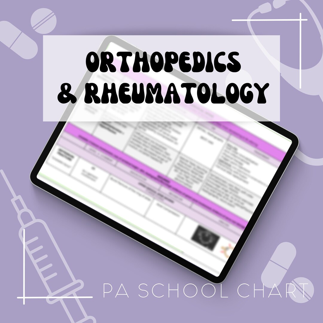 PA School Orthopedics & Rheumatology Notes, Chart, PA School, Medical ...