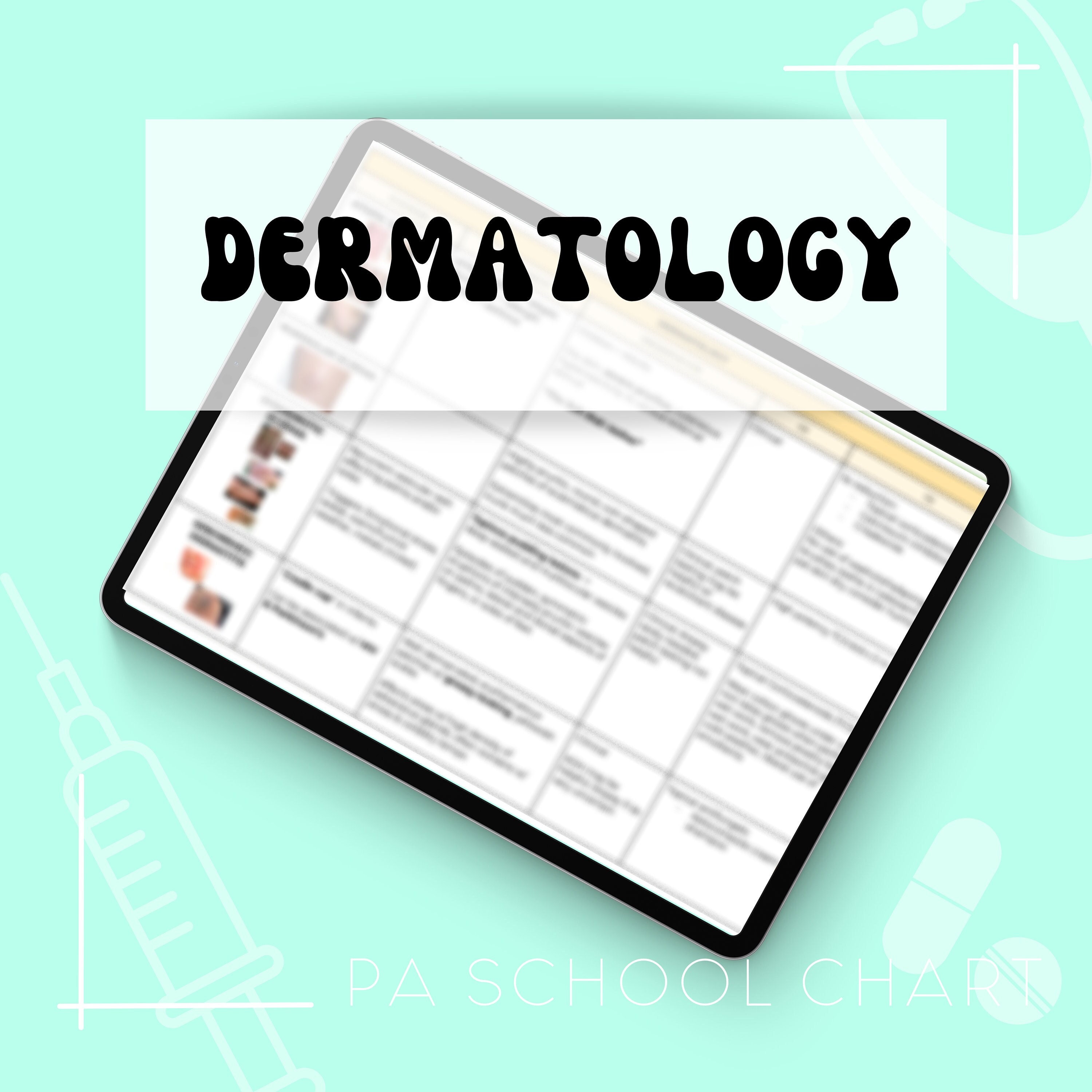 PA School Dermatology Notes, Chart, PA School, Medical School Notes, PA ...