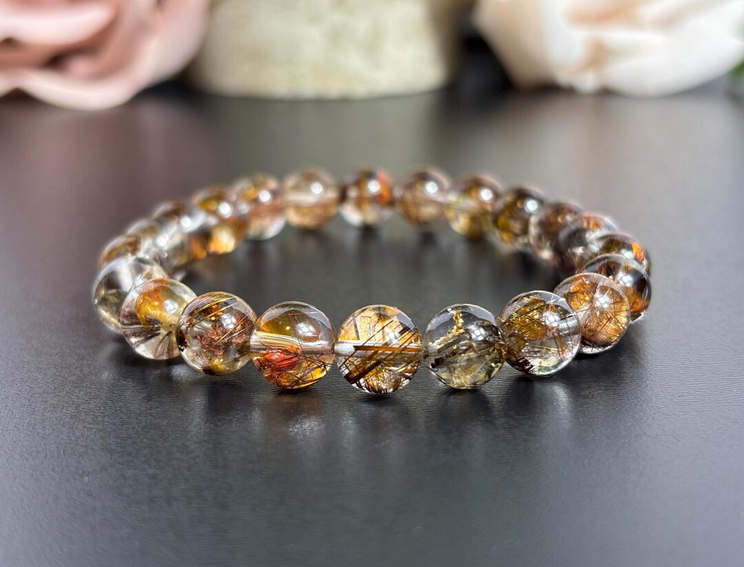 Straw Rutile Quartz Bracelet Clear Quartz With Thick Copper Rutile and ...