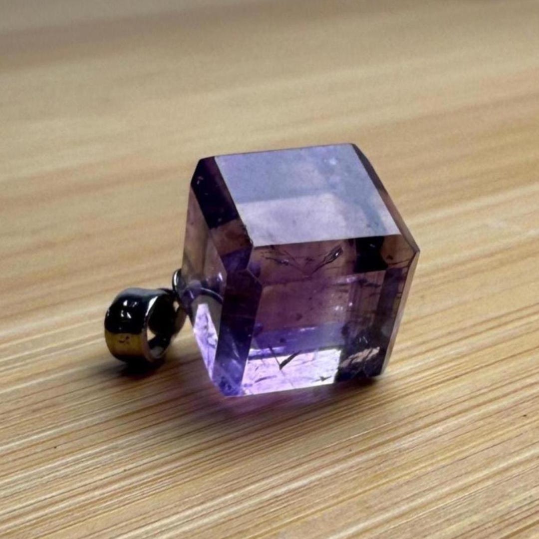 Amethyst Cube Pendant Phantom Amethyst Beveled Cube Crystal Pendant ...