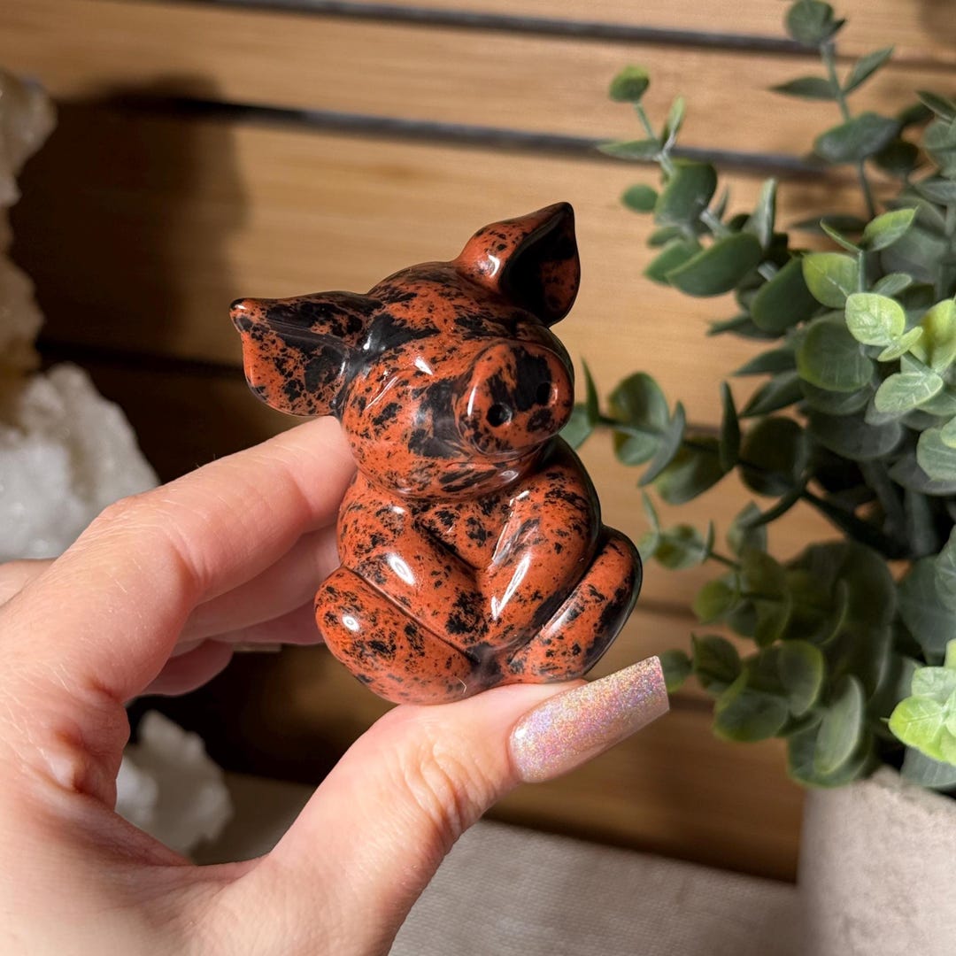Mahogany Obsidian Pig Carving Cute Smiling and Sitting Mahogany ...