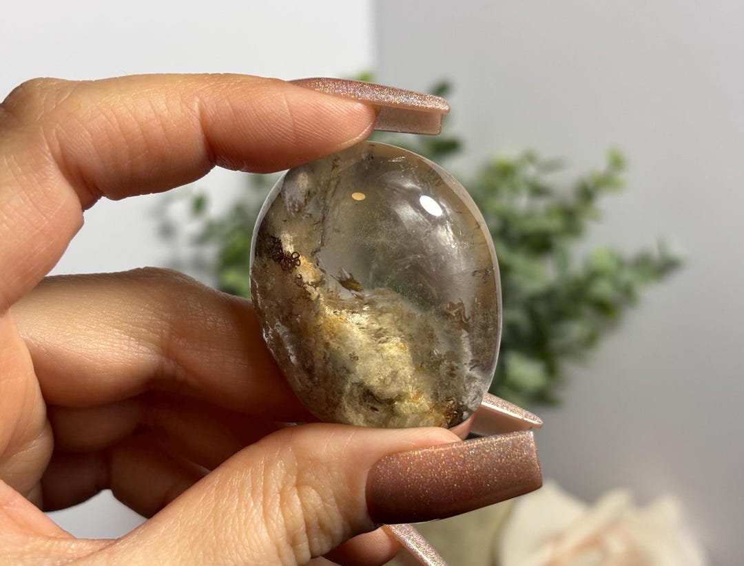 Partially Raw Garden Quartz Lens Lodolite Scenic Quartz Crystal Pebble ...
