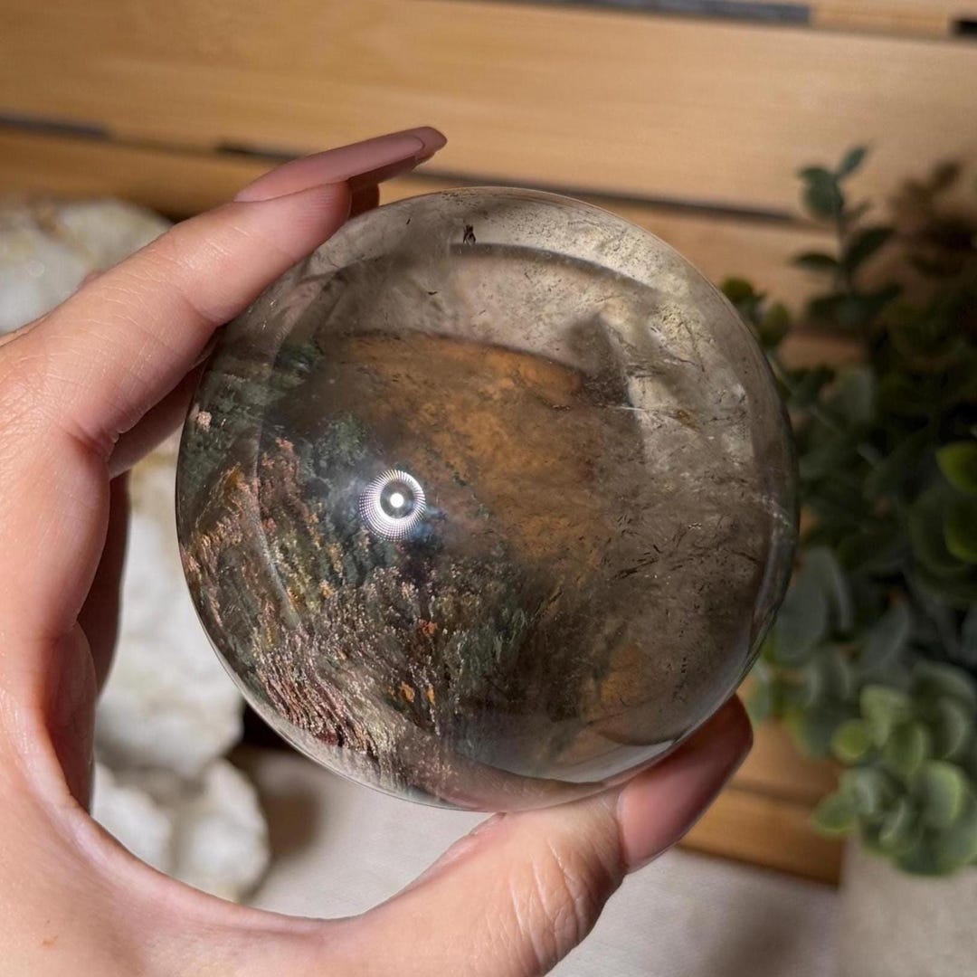 Large Garden Quartz Sphere With Thousand Layer Lodolite Inclusions ...