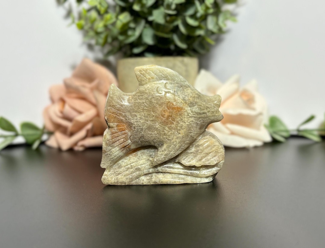 Sunstone Moonstone Fish Sea Carving Reversible Design Carved Moonstone ...