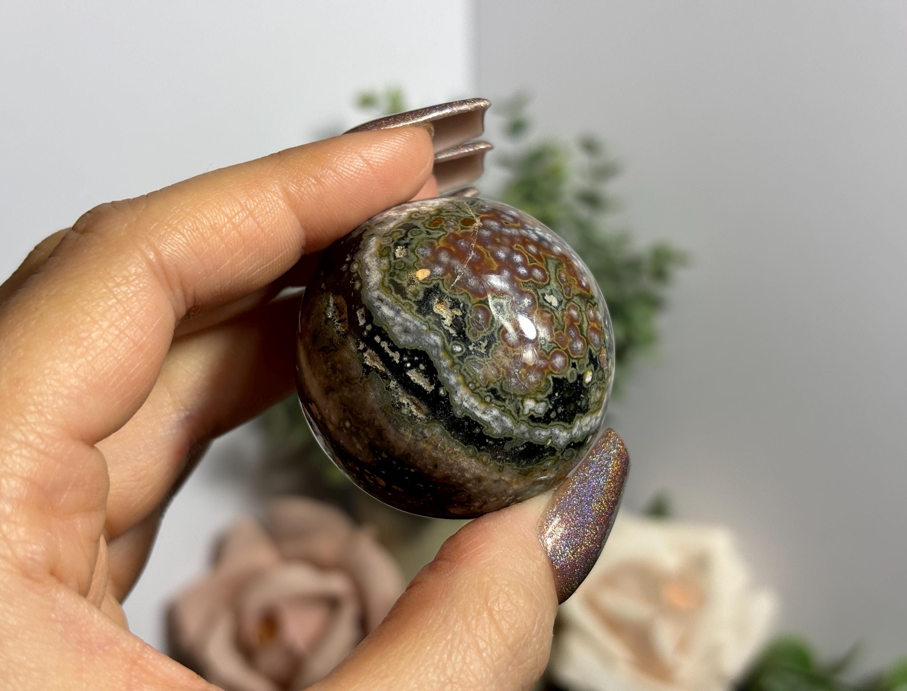 Orbicular Ocean Jasper Pebble Large Tumbled Stone Ocean Jasper Crystal ...