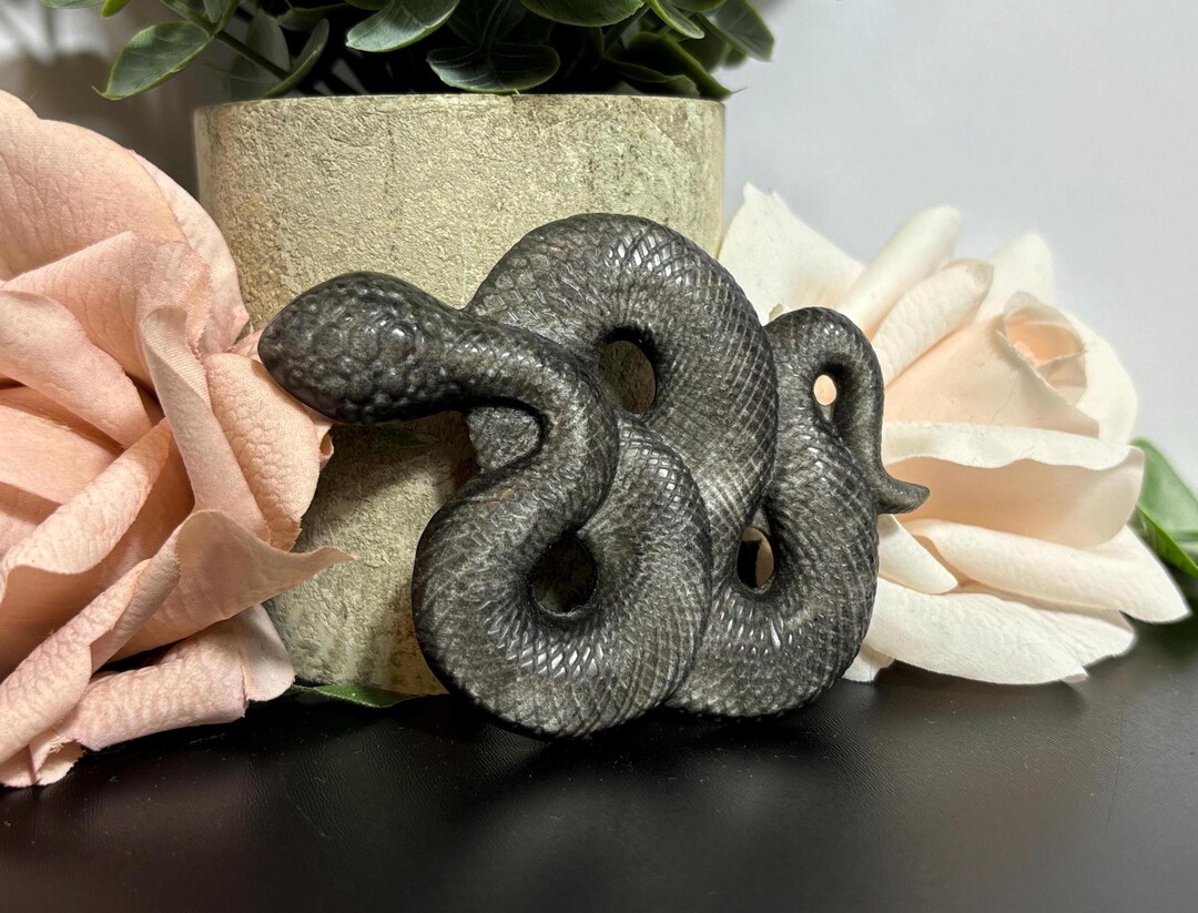 Silver Sheen Obsidian Snake Carving Silver Obsidian Carving Snake ...