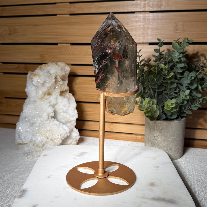 Large Phantom Garden Quartz Crystal Point Partially Polished Lodolite ...