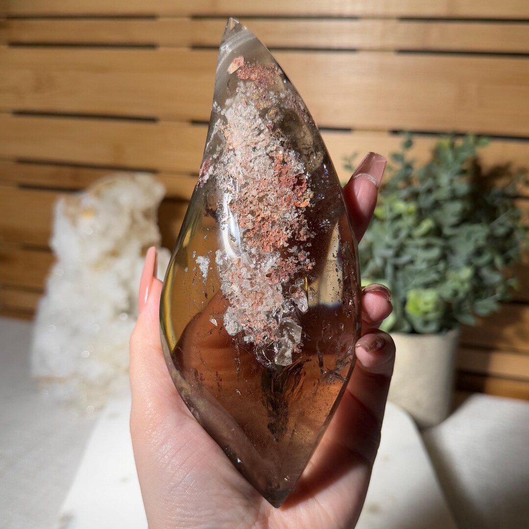 Smoky Quartz Sculpture on Gold Stand With Manifestation Quartz ...