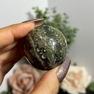 Orbicular Ocean Jasper Pebble Large Tumbled Stone Ocean Jasper Crystal ...