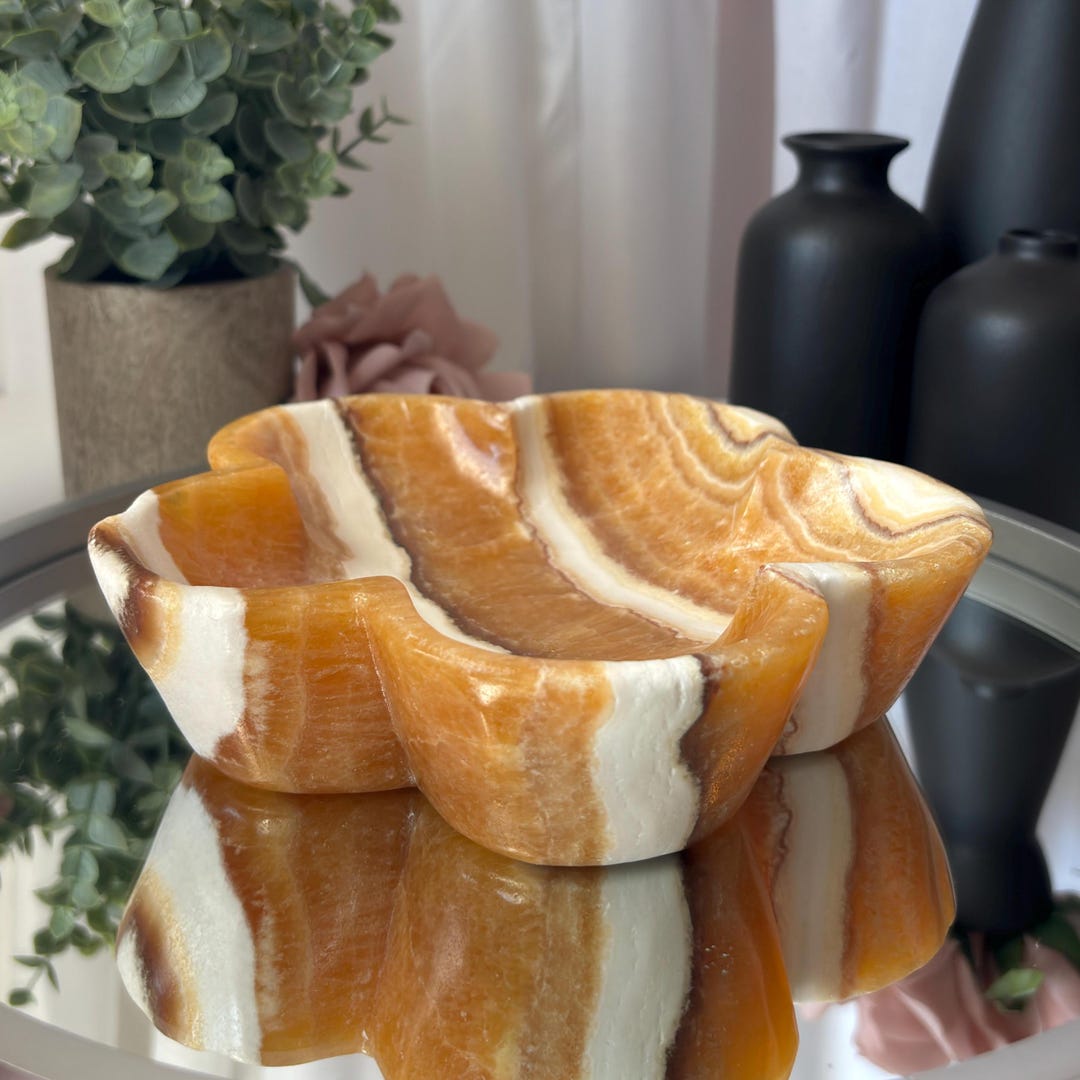 Large Orange Calcite Flower Bowl Orange Banded Calcite Crystal Bowl ...