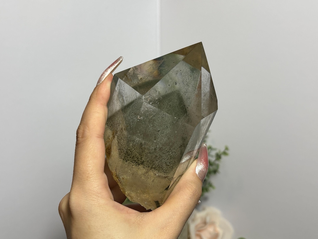Large Green Phantom Garden Quartz Crystal Point Lodolite Quartz Crystal ...