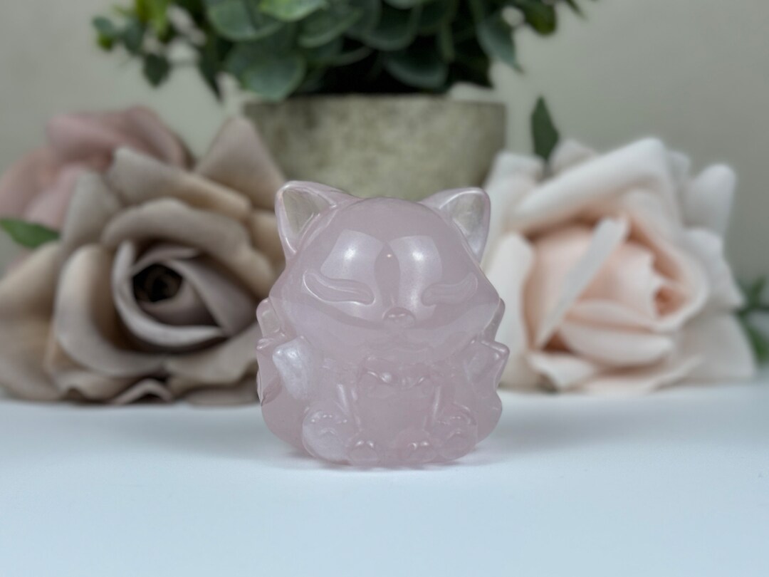 Star Rose Quartz Nine Tailed Fox Crystal Carving High Quality Rose ...
