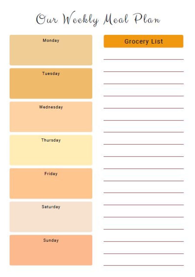 Meal Planner Printable and Grocery List, Weekly Meal Planner for the ...