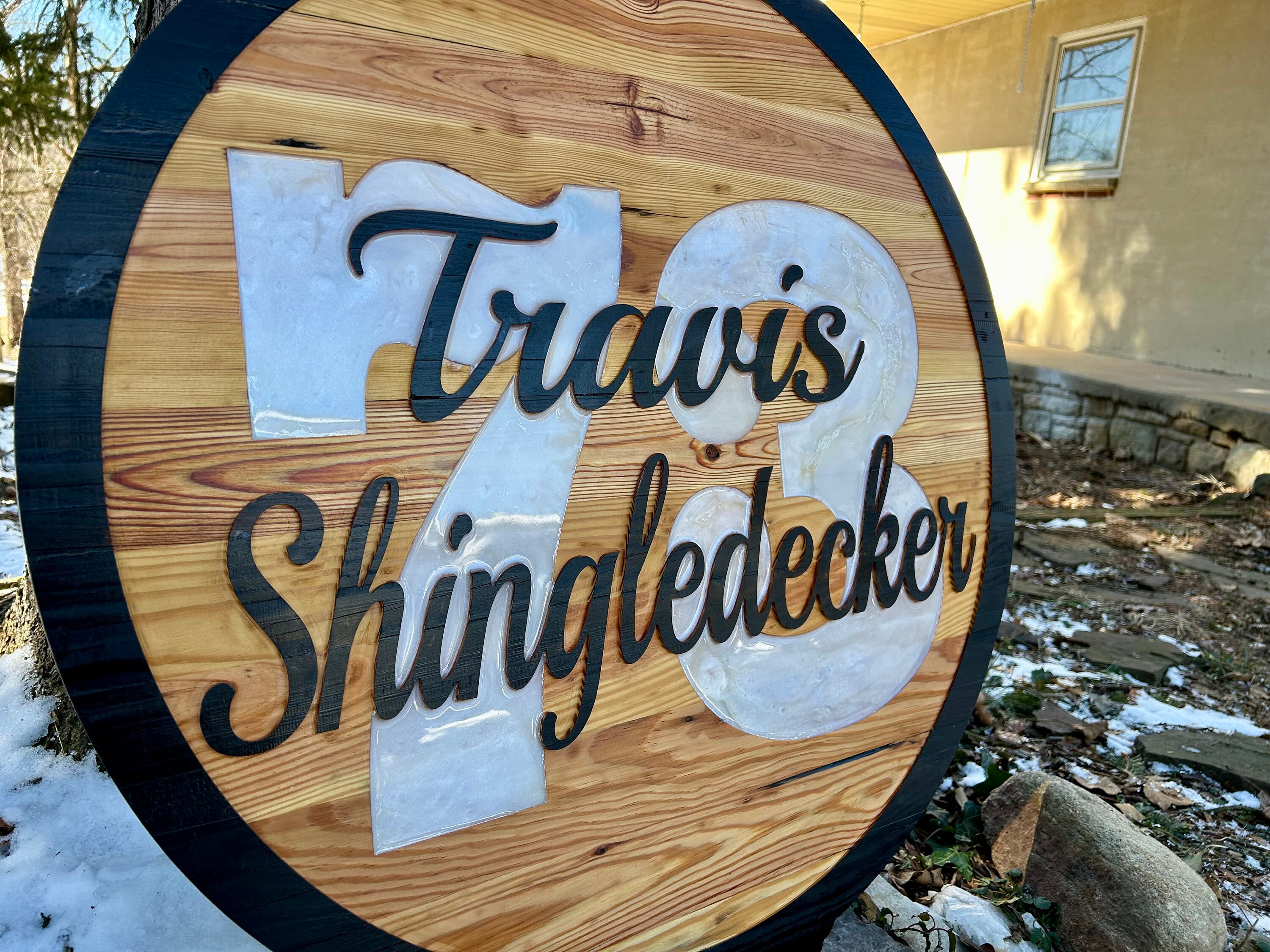 Big Wood Sign, Custom Name and Number, Epoxy Inlaid, Real Solid Wood ...