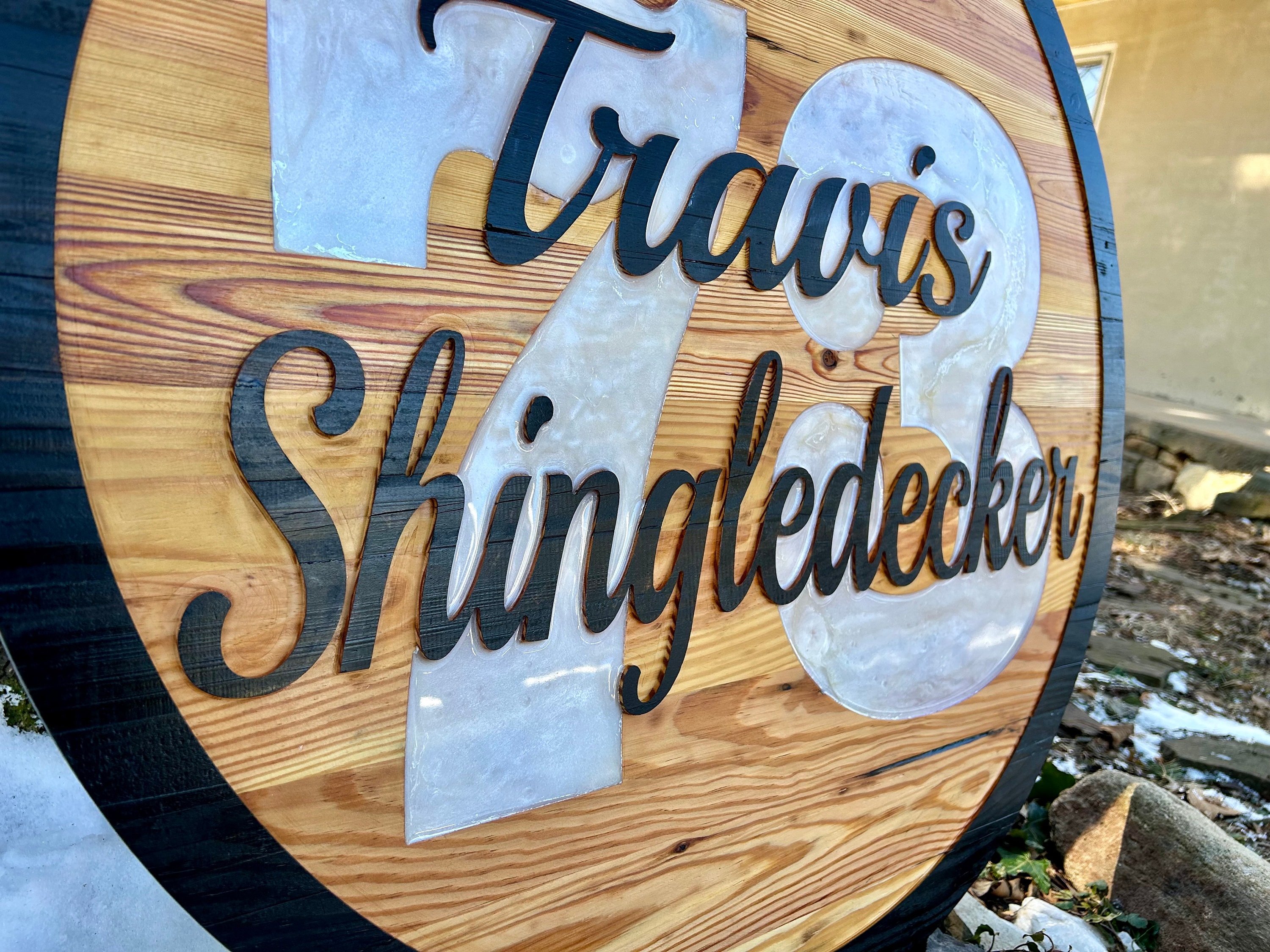 Big Wood Sign, Custom Name and Number, Epoxy Inlaid, Real Solid Wood ...