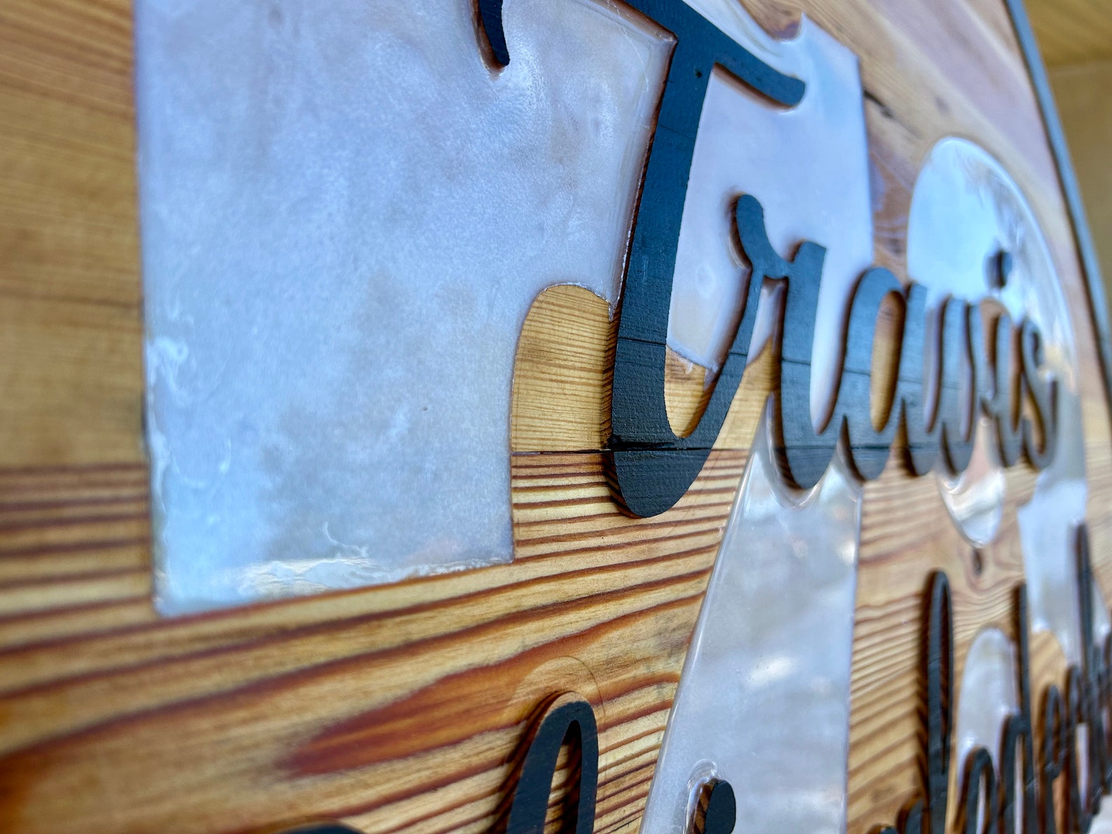 Big Wood Sign, Custom Name and Number, Epoxy Inlaid, Real Solid Wood ...