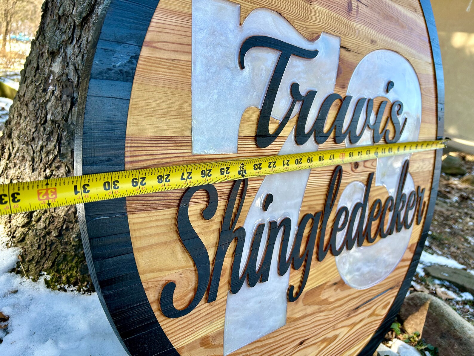 Big Wood Sign, Custom Name and Number, Epoxy Inlaid, Real Solid Wood ...