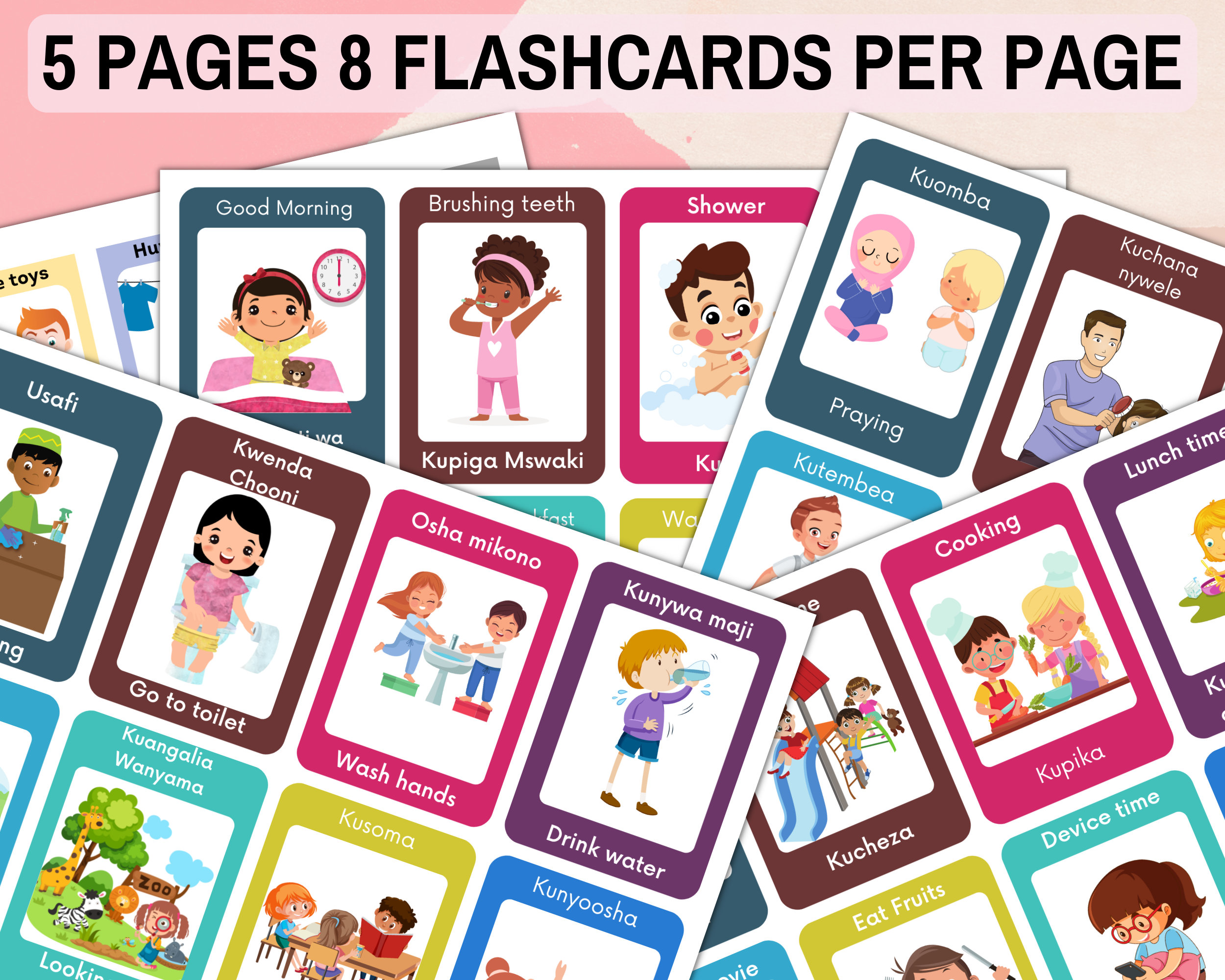 Children Activity Learning Flash Cards English / Swahili - Bilingual ...