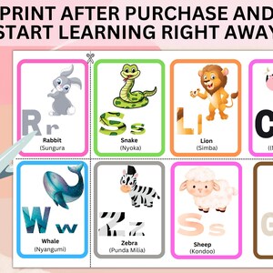 Children / Adults Animal Learning Flash Cards English / Swahili ...