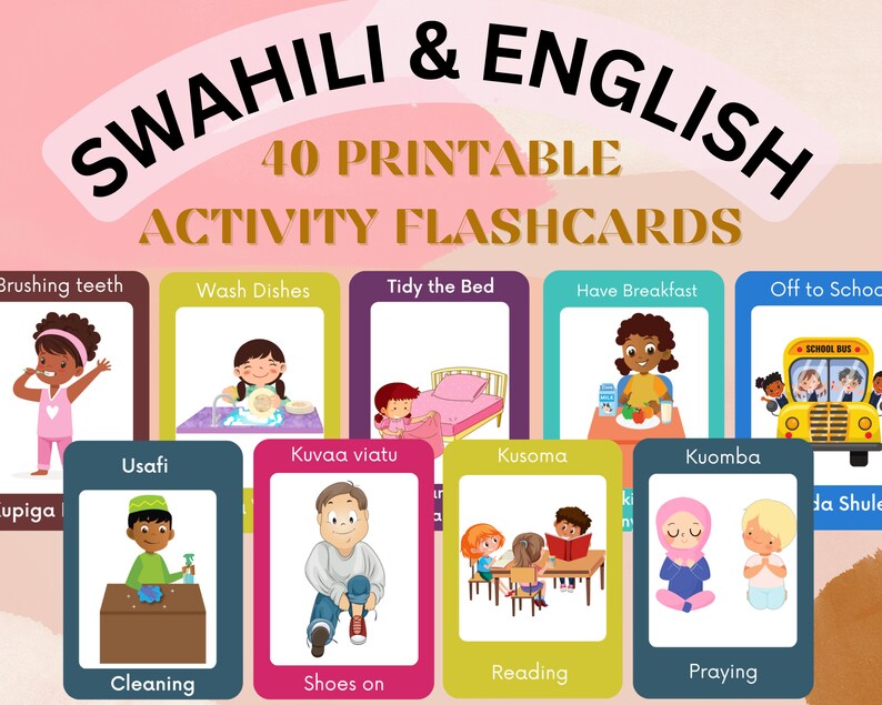 Children Activity Learning Flash Cards English / Swahili - Bilingual ...