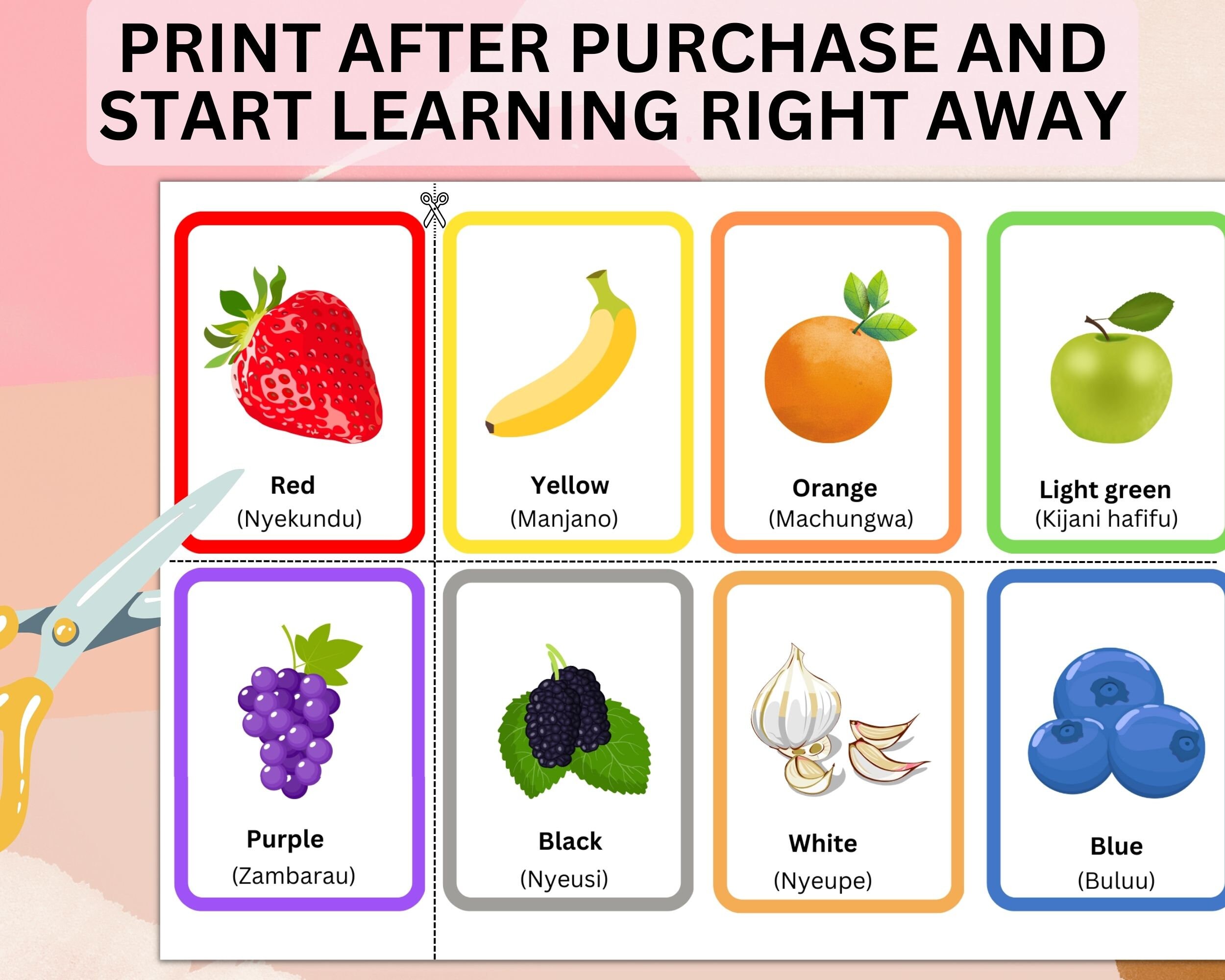 Children Shapes and Colours Learning Flash Cards English / Swahili ...