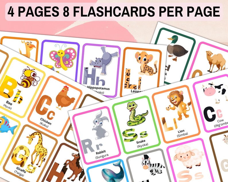Children / Adults Animal Learning Flash Cards English / Swahili ...